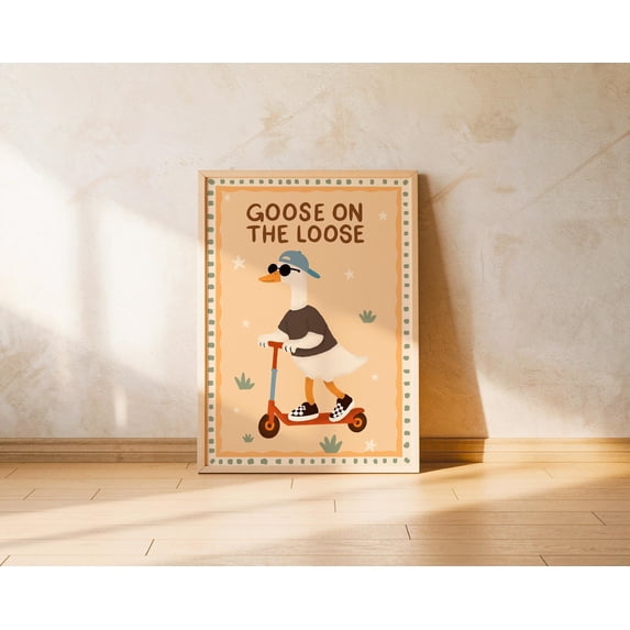 Affixzi Goose on Scooter Wall Art, Animal Poster, Whimsical Boho Print ...