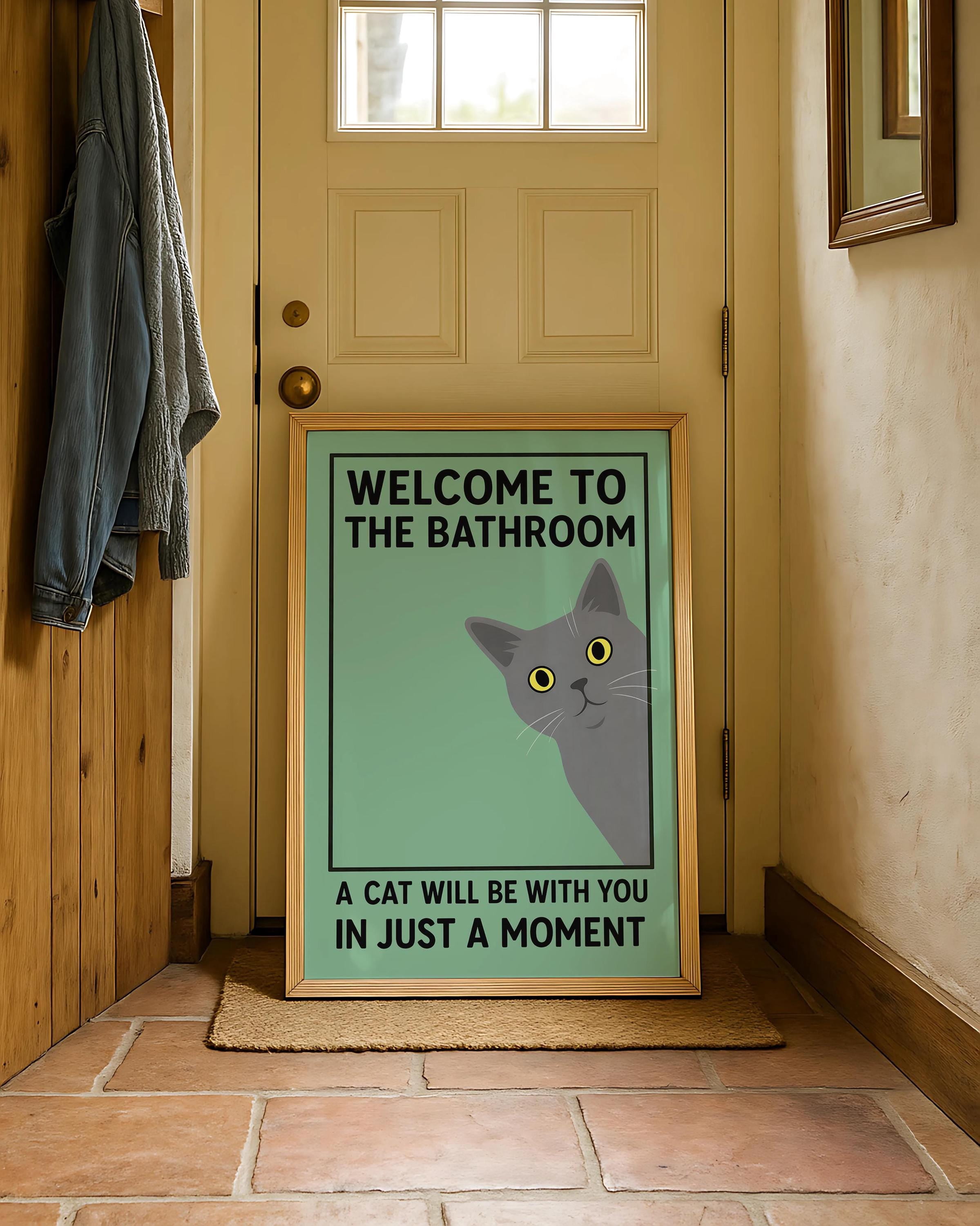 Affixzi Grey Cat Poster, Quirky Vintage Wall Art, Unique Bathroom Decor ...