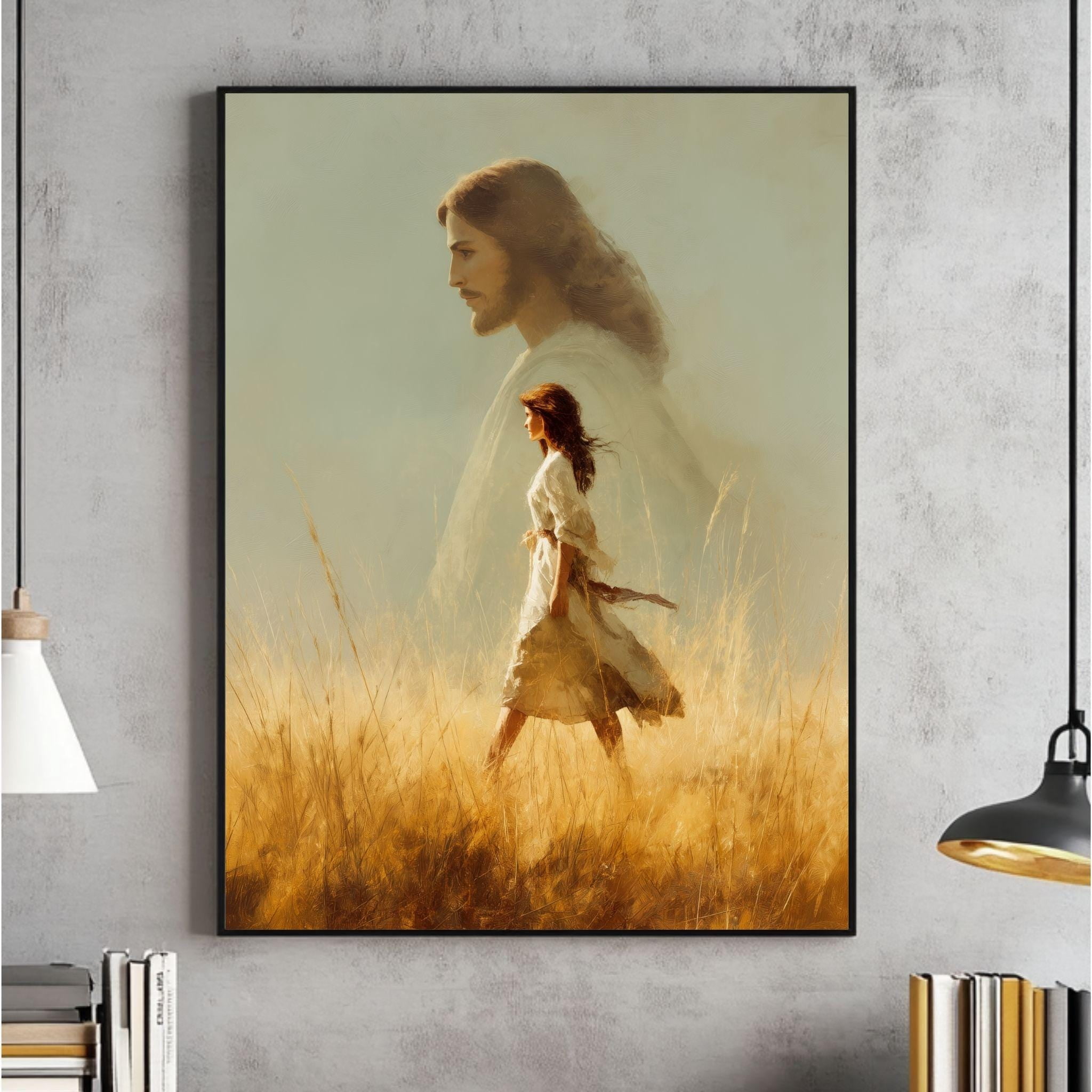 Affixzi Inspirational Jesus Walking with Woman Art Print for Christian ...