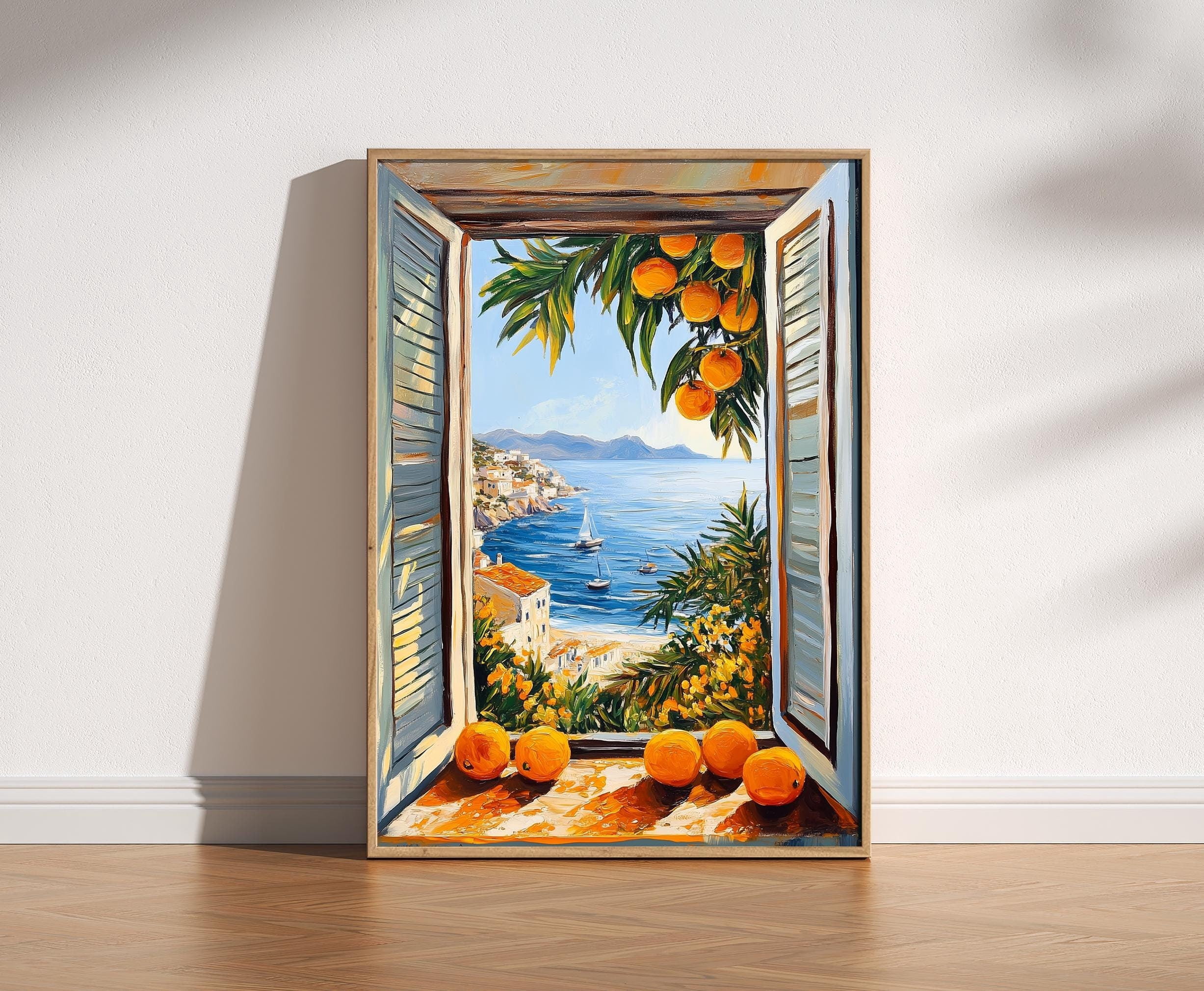 Affixzi Inspired Print, Open Window, Coastal View in Mediterranean ...