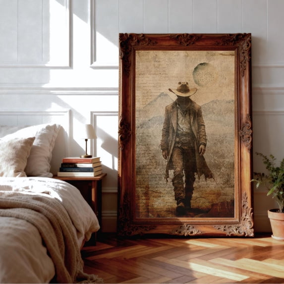 Affixzi Intense Cowboy Portrait Print, Dramatic Western Wall Art ...