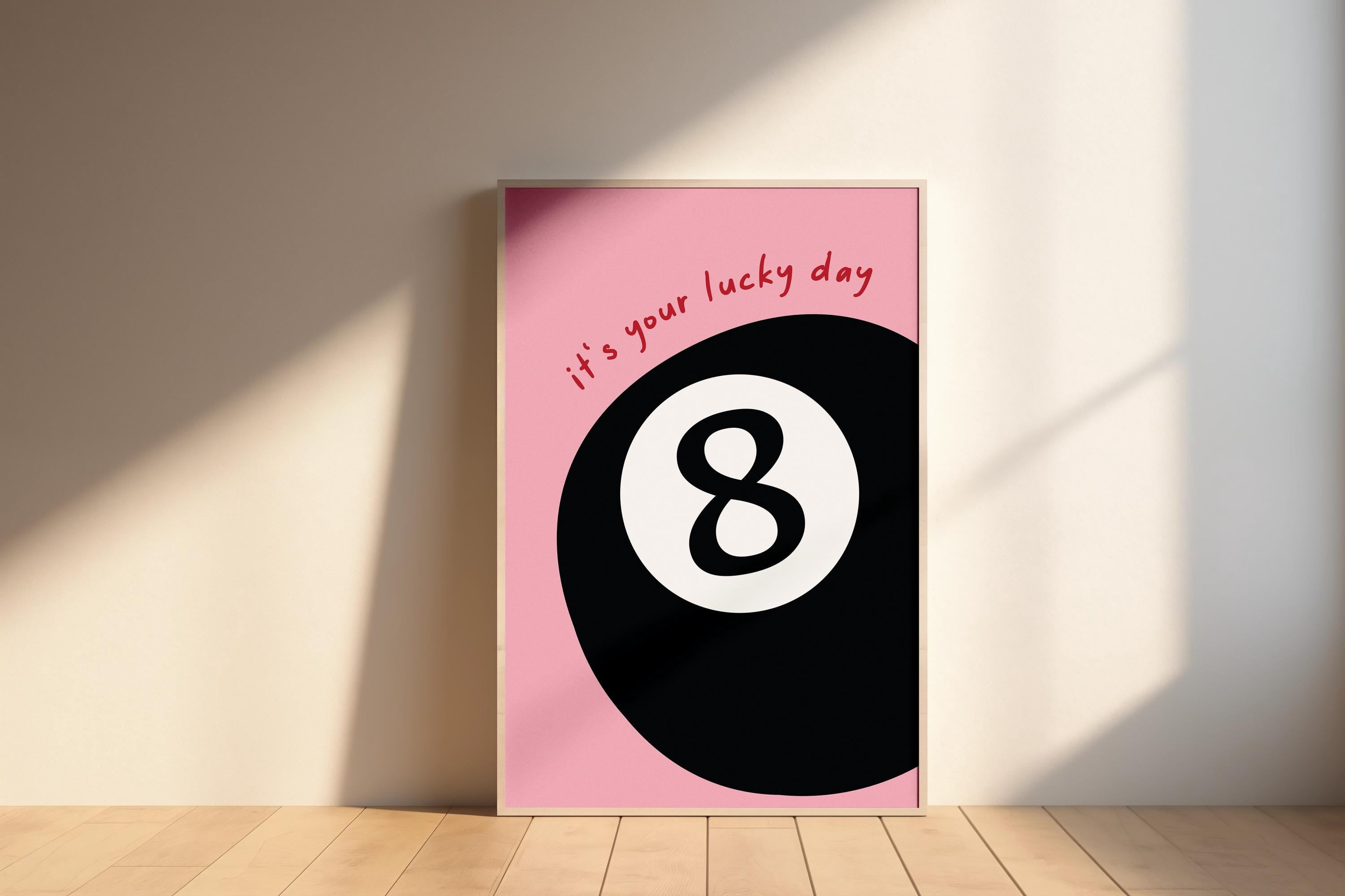Affixzi It's Your Lucky Day Quote Poster - Number 8 Ball Wall Art PINK ...