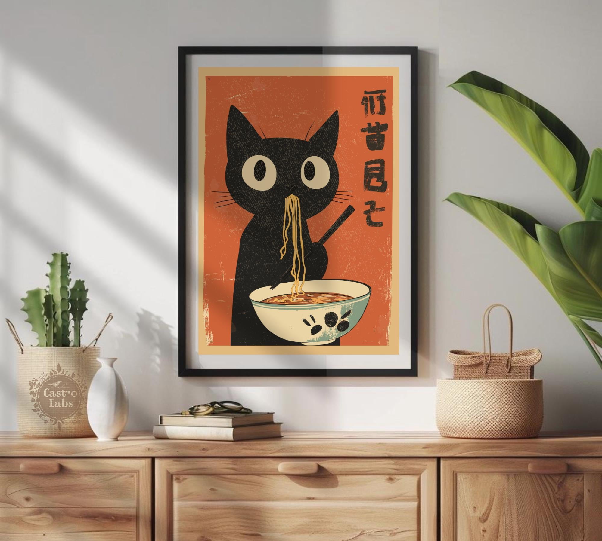 Affixzi Japanese Food Art Print, Black Ramen Poster, Multiple Colors ...