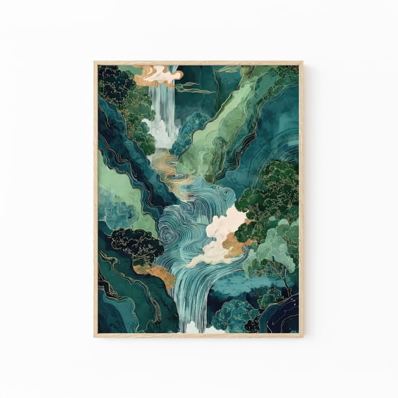 Affixzi Japanese Waterfall Hokusai Print, Ukiyo-e Japanese Waterfall ...