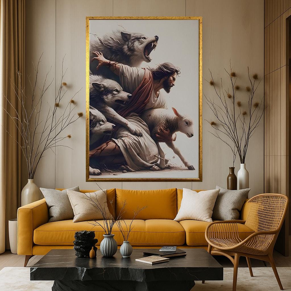 Affixzi Jesus Protecting the Lamb Wall Art, Christian Decor for ...
