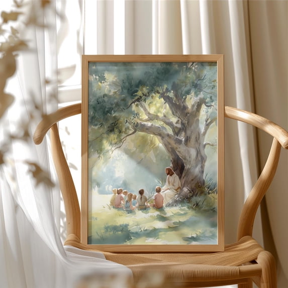 Affixzi Jesus Teaches Under Sunlit Tree, Unframed Canvas 16x24in ...
