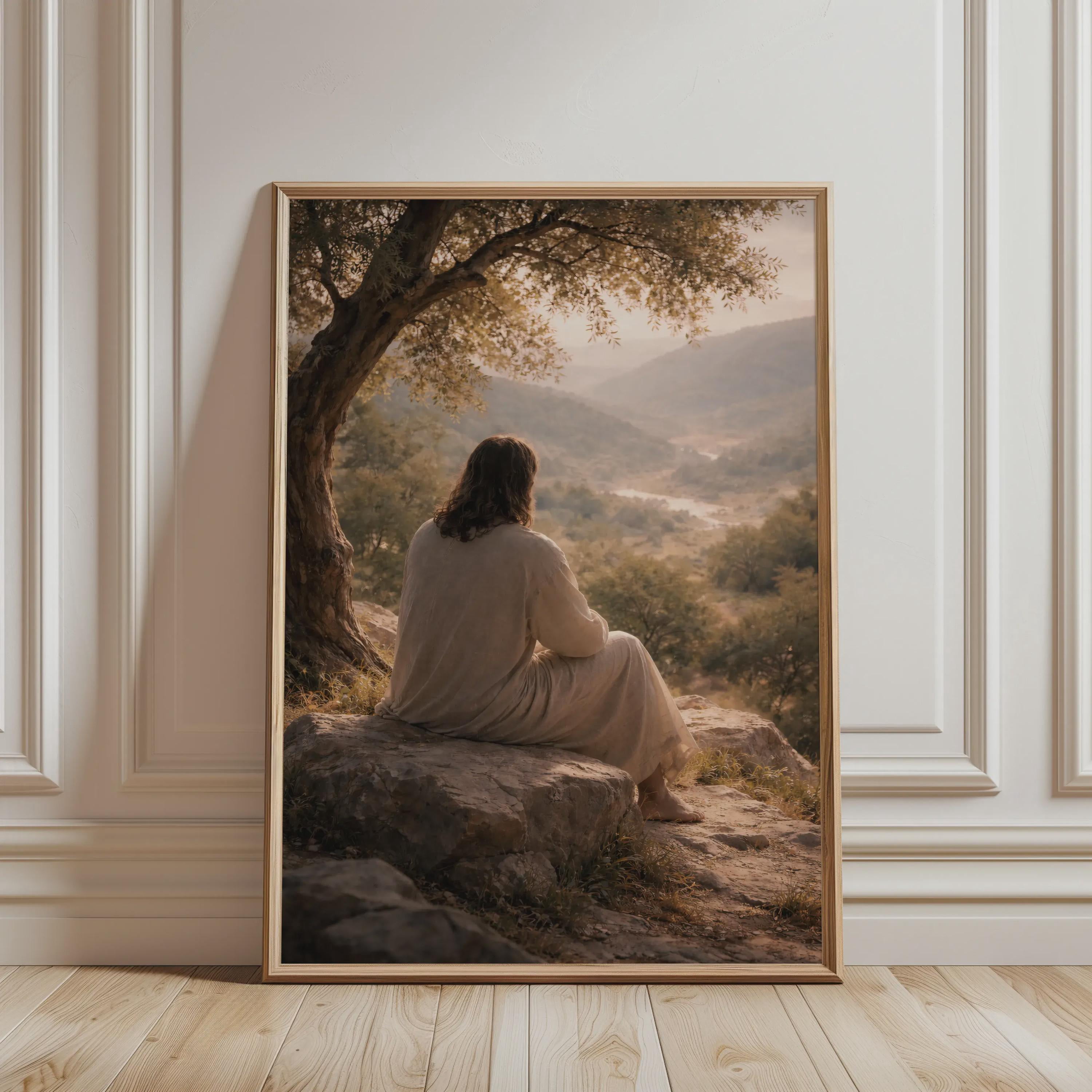 Affixzi Jesus Under Tree Poster – Peaceful Christian Wall Art, Biblical ...