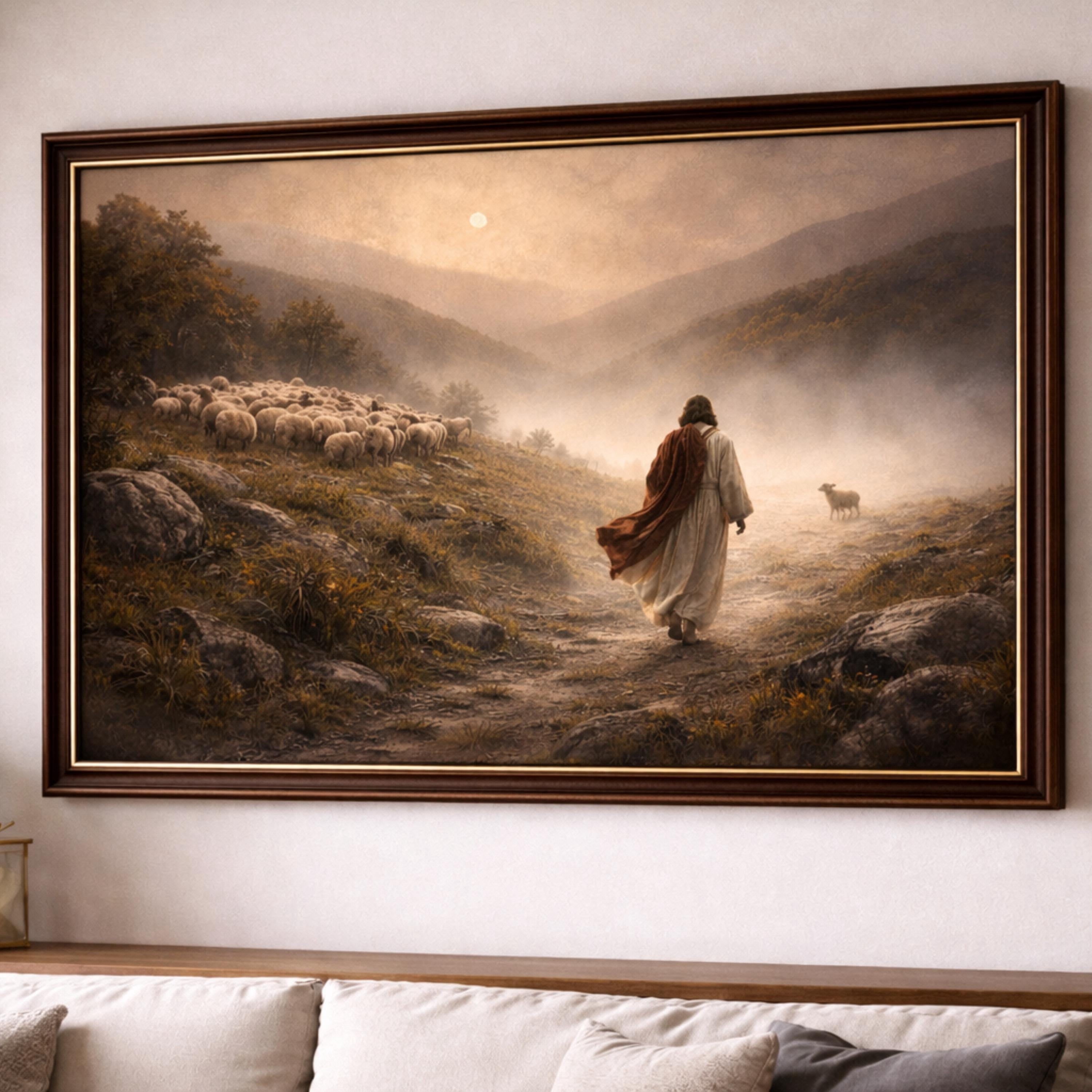 Affixzi Jesus and the Lost Sheep Wall Art, Good Shepherd Christian ...
