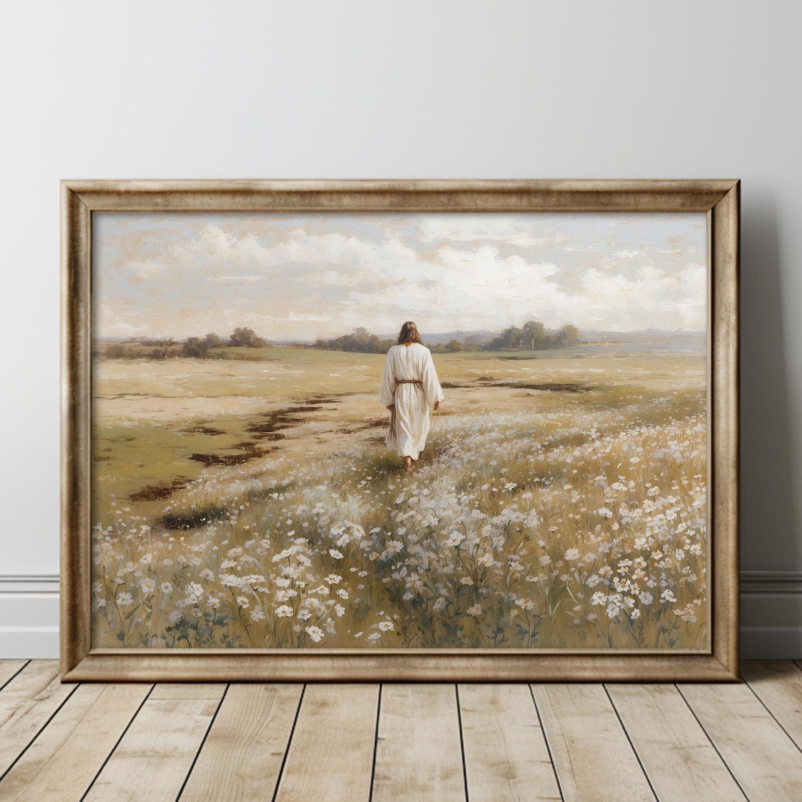 Affixzi Jesus in a Wildflower Field Inspirational Wall Art Print ...