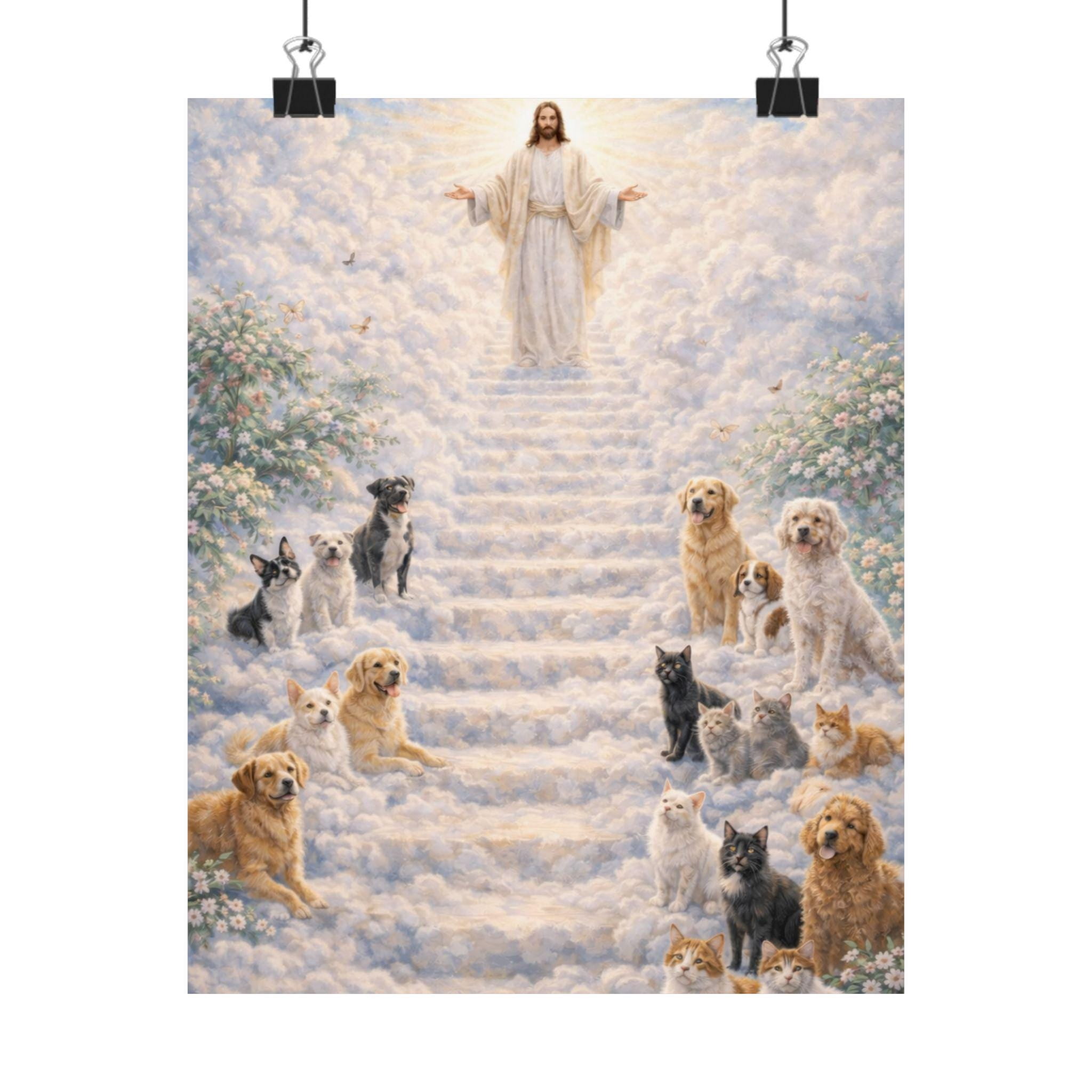 Affixzi Jesus with Pets in Heaven Poster Dogs Cats Christian Wall Art ...
