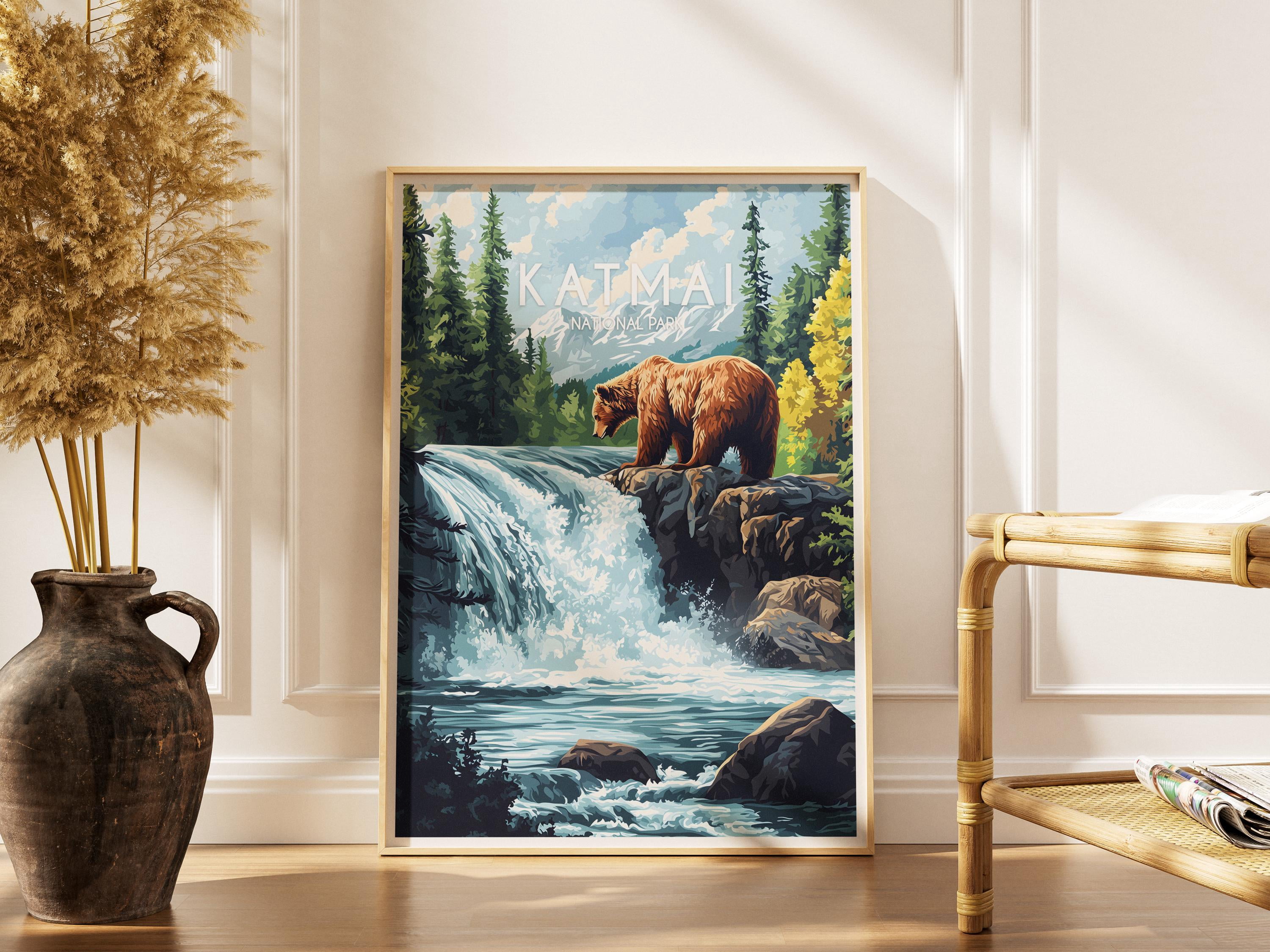Affixzi Katmai National Park Print | Vintage USA Travel Poster ...