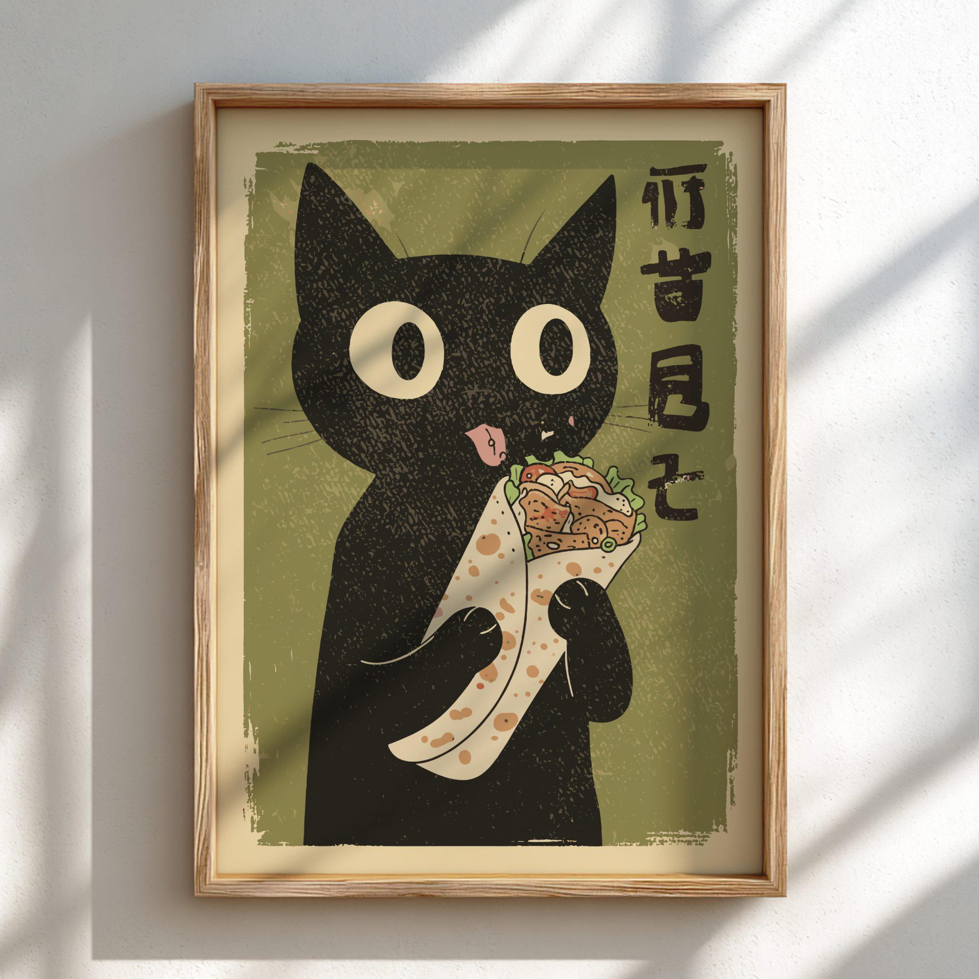 Affixzi Kebab Cat Poster, Funny Ukiyo-e Japanese Kitchen Art Print ...