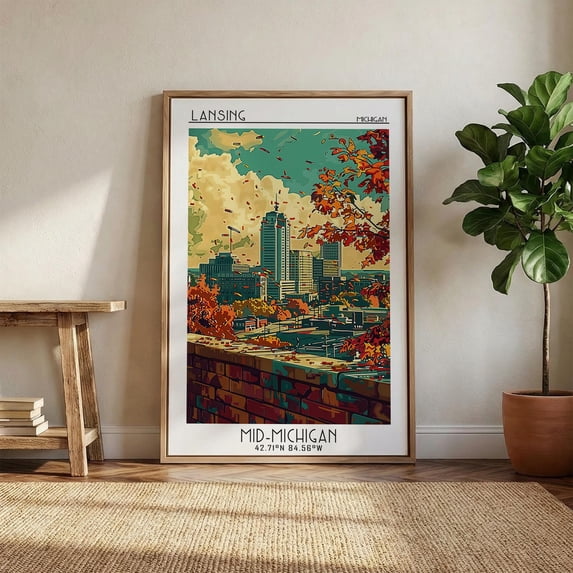 Affixzi Lansing Travel Poster, Vintage City Poster, City Travel Poster ...