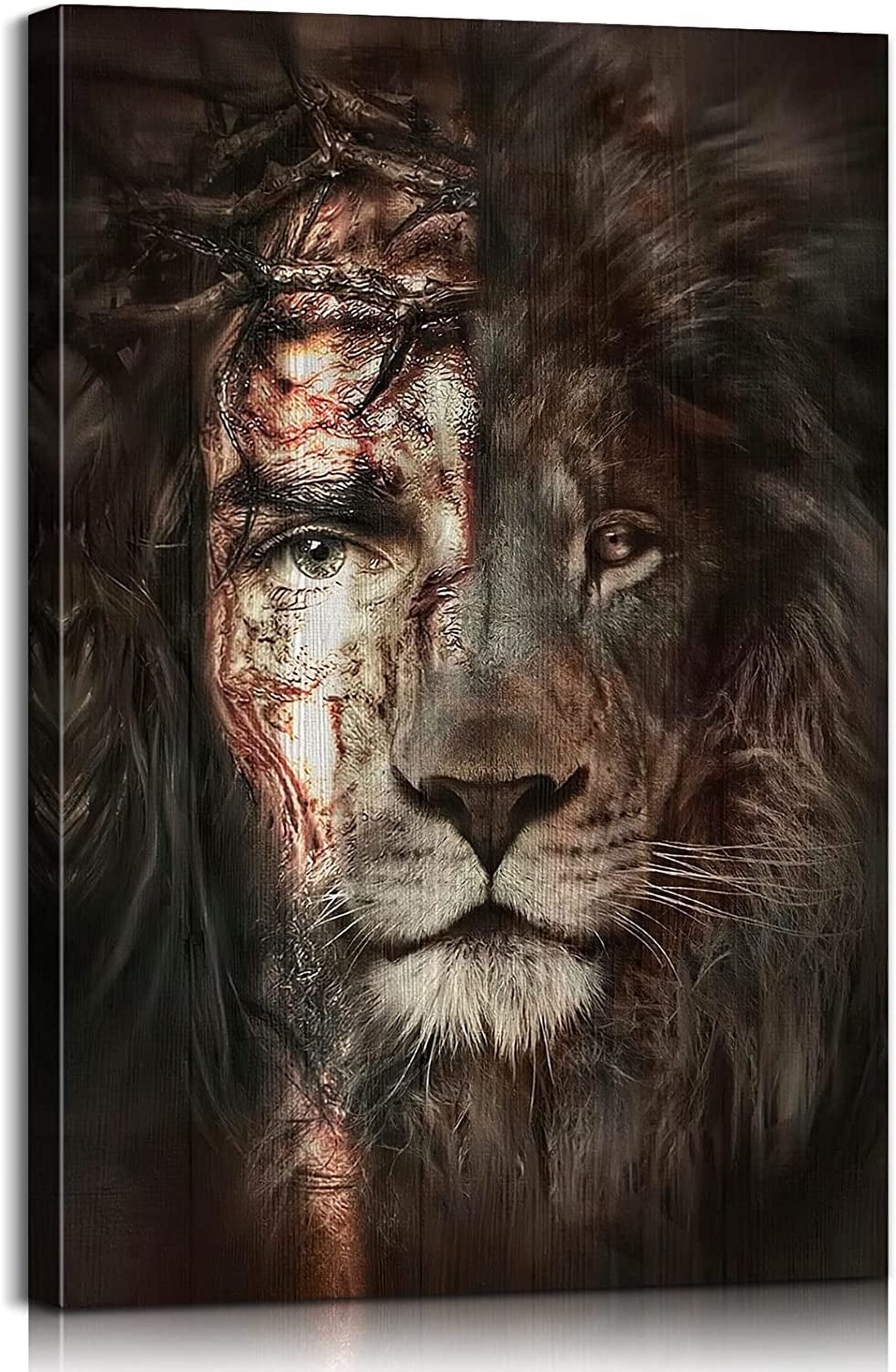 Affixzi Lion Wall Art Print, Wall Art, Poster, Inner Wooden Frame ...