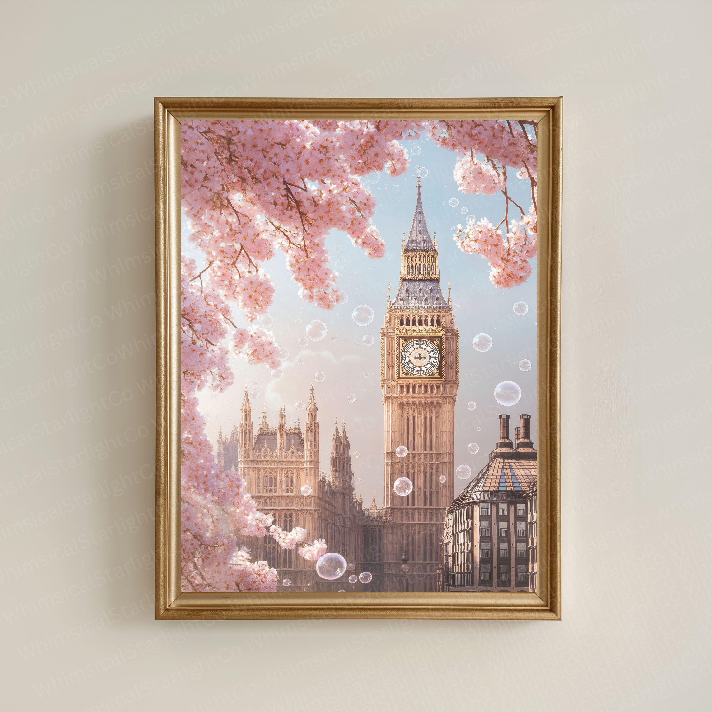 Affixzi London Spring Sakura Print Poster, Summer Cherry Blossom Wall ...
