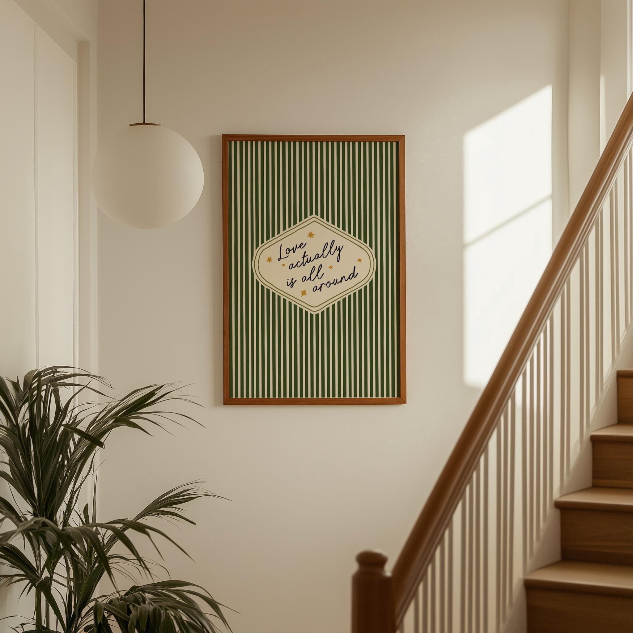 Affixzi Love Actually Is All Around Print, Green Striped Wall Art ...