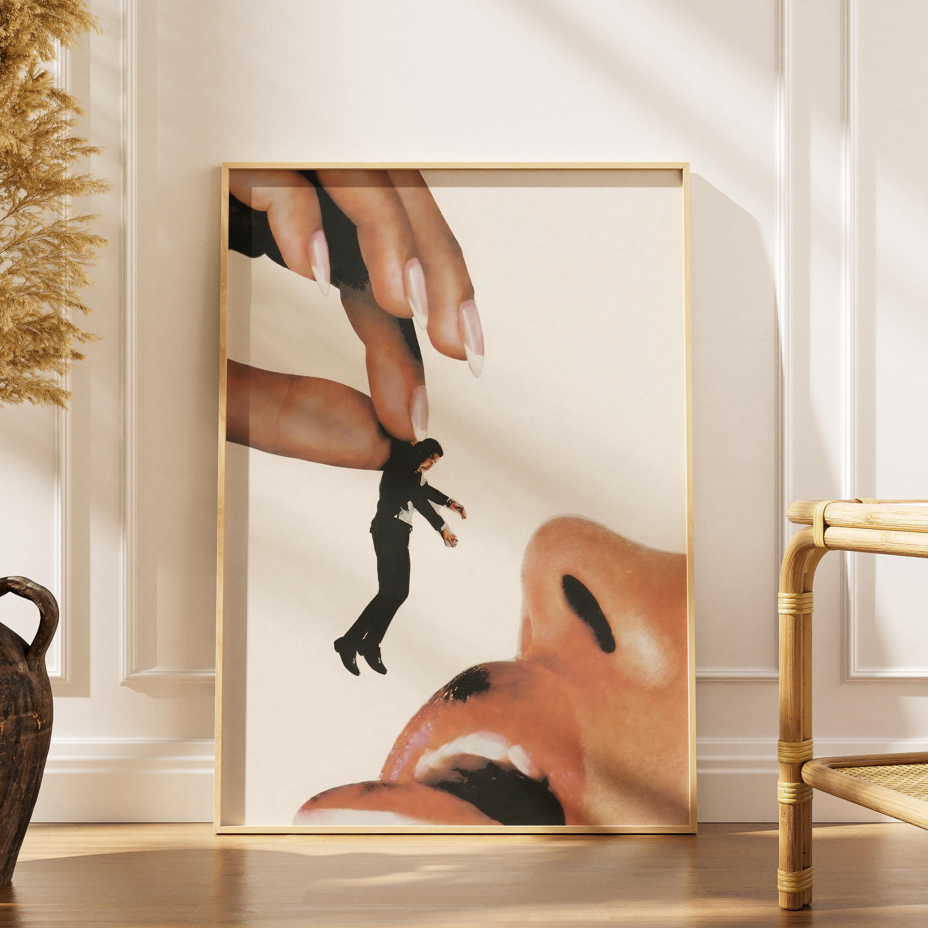 Affixzi Man Eater Miniature Man and Lips rolled poster | Surreal ...
