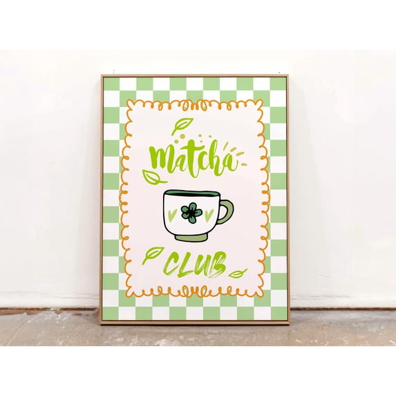 Affixzi Matcha Club Wall Art, Green Tea Kitchen Decor, Matcha Lover ...