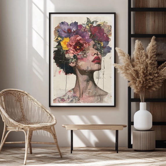 Affixzi Maximalist Floral Crown Portrait Art, Eclectic Boho Aesthetic ...