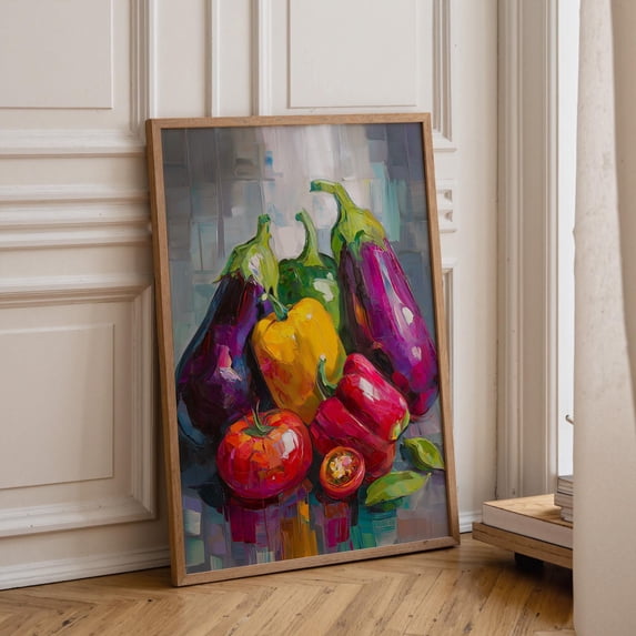 Affixzi Mediterranean Vegetable Wall Art, Eggplant Kitchen Print ...
