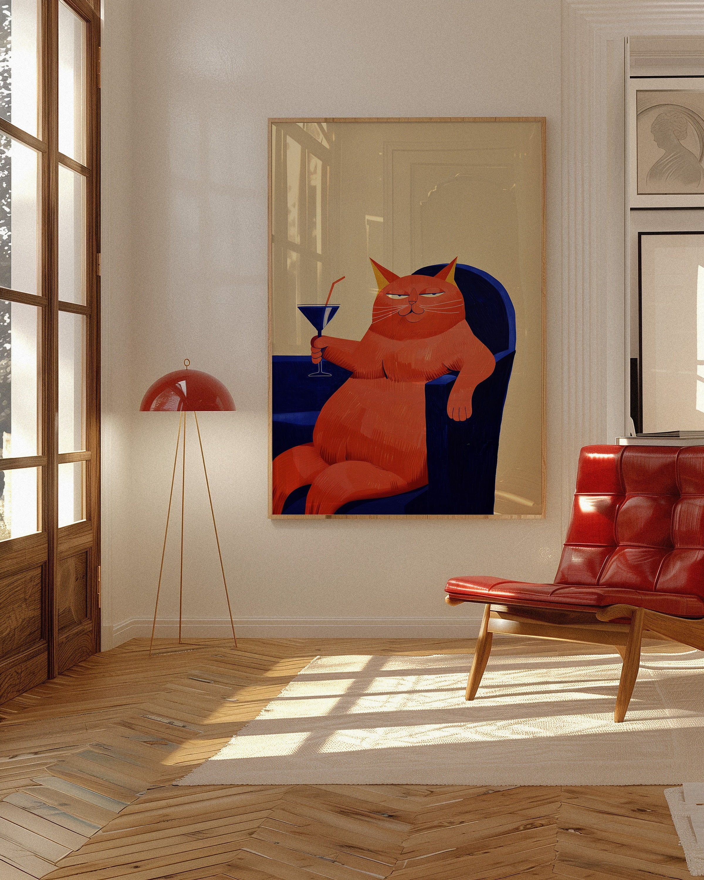 Affixzi Mid-Century Modern Martini Cat Art Print for Stylish Bar Cart ...