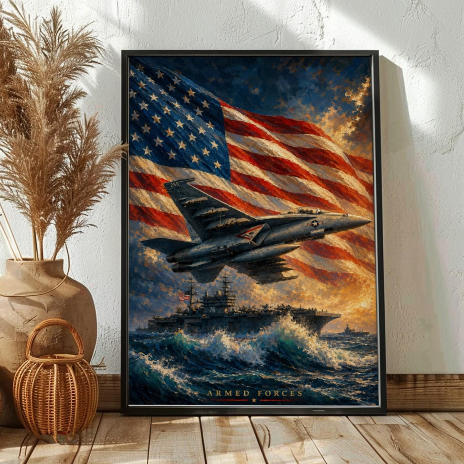 Affixzi Military Jet American Flag Poster Print Vintage Americana Armed ...