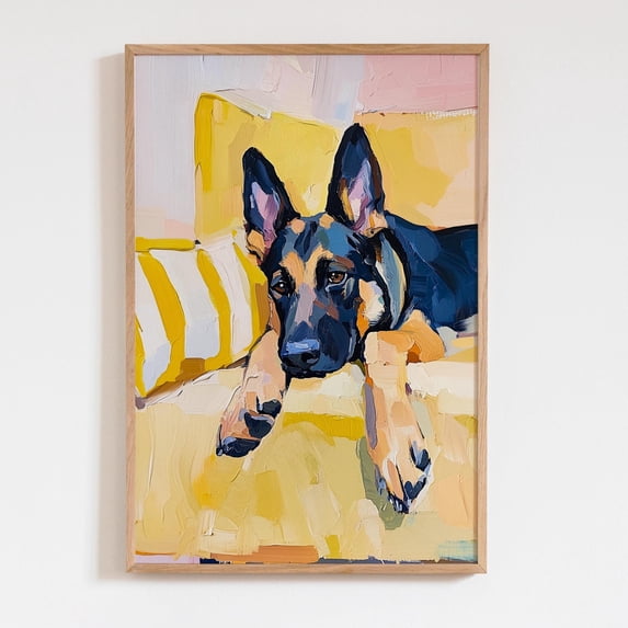 Affixzi Minimalist German Shepherd Dog Art Print, Vibrant Colorful Pet ...