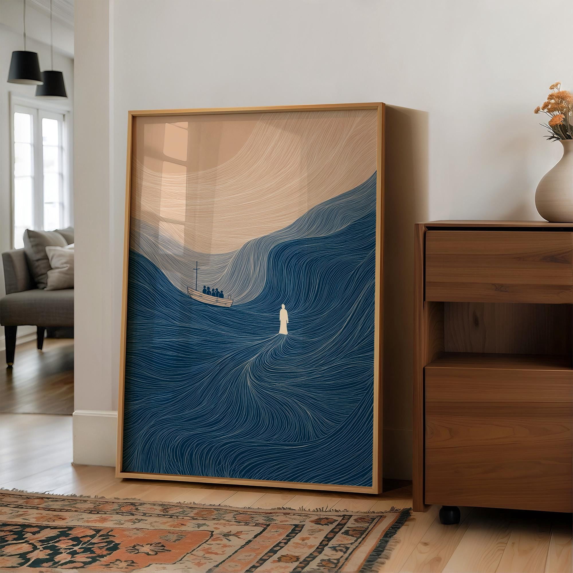 Affixzi Minimalist Jesus Walking on Water Art | Modern Line ...