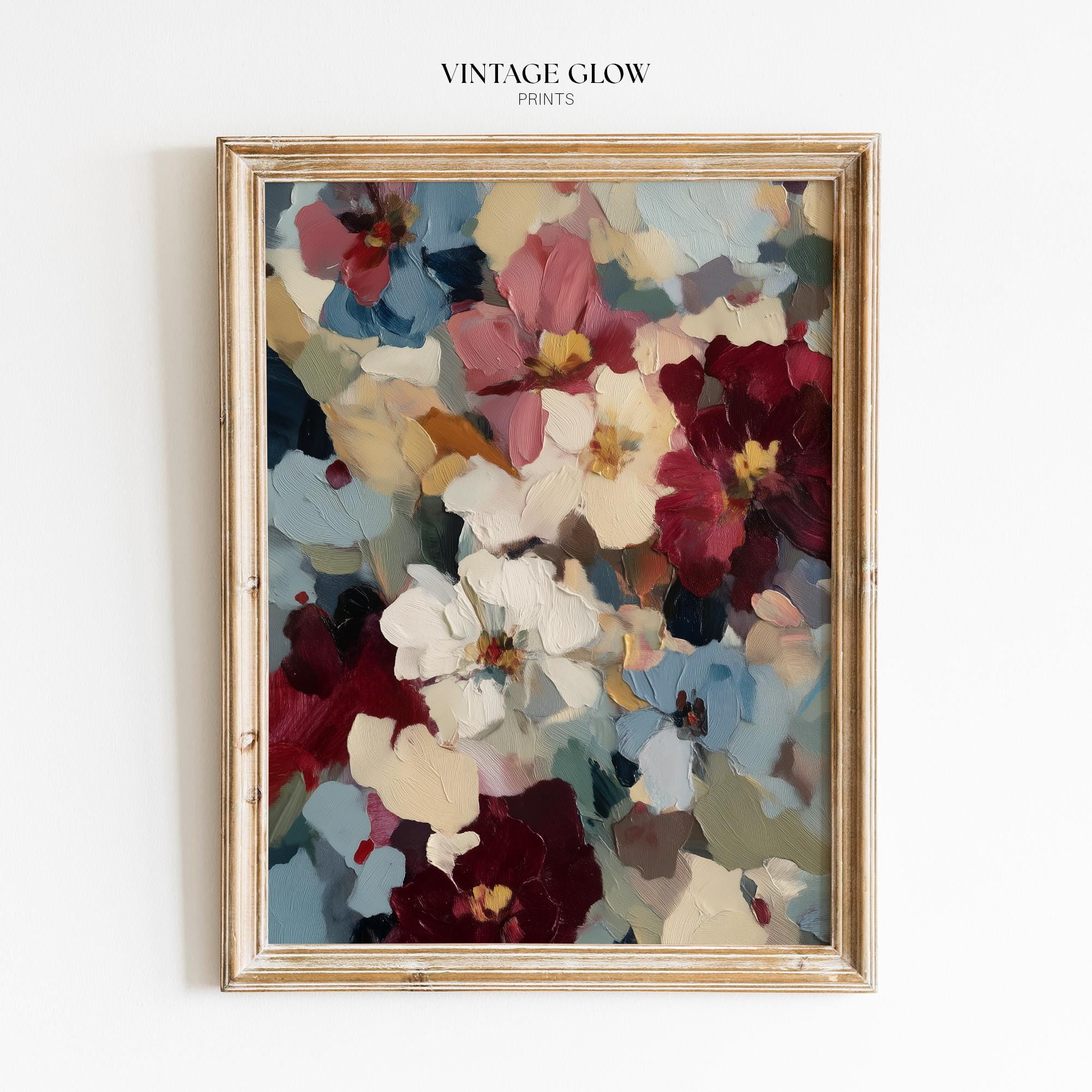 Affixzi Moody Abstract Flower Garden Print, Burgundy Blue Statement ...