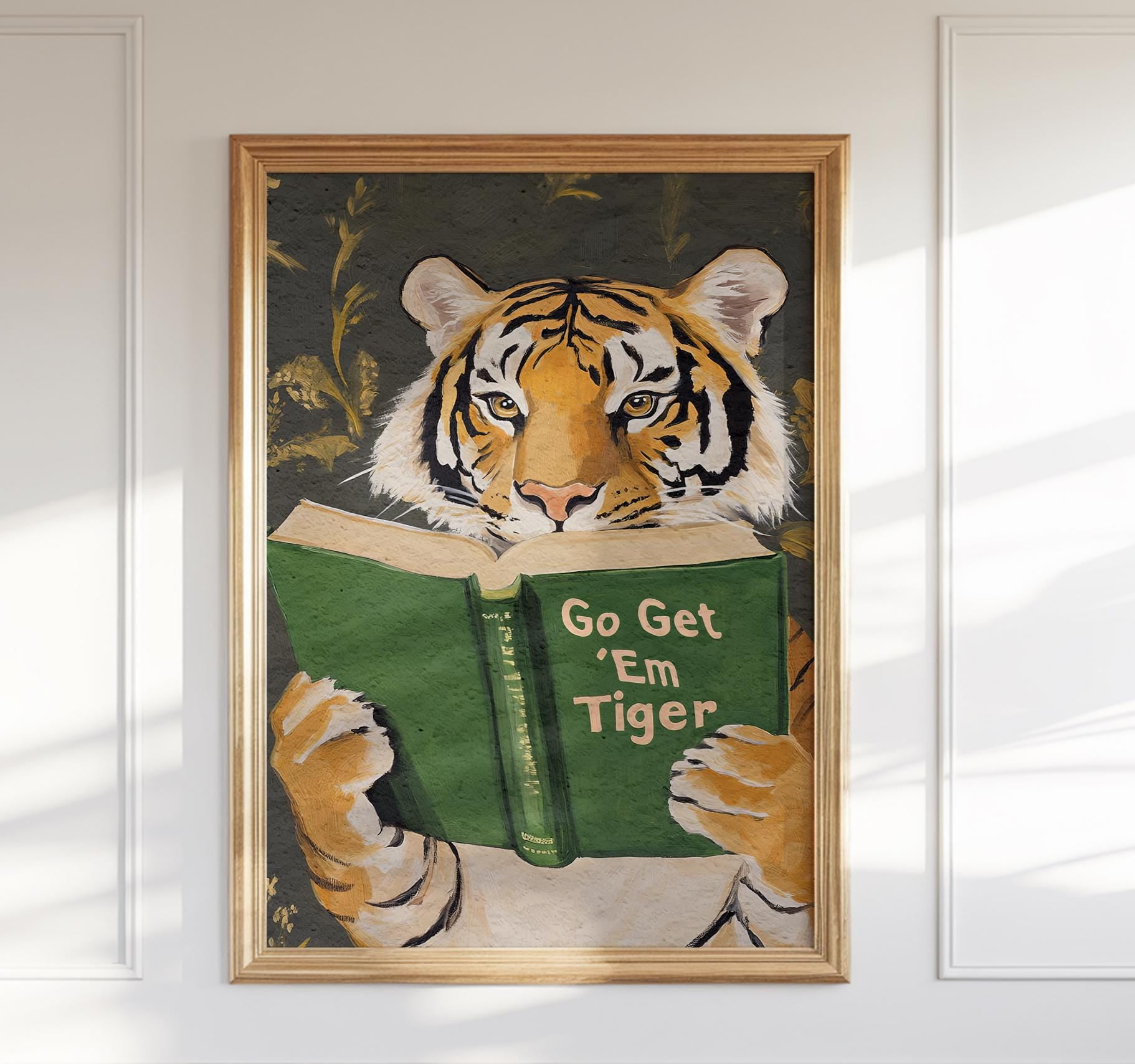 Affixzi Motivational Tiger Reading Print, Bookworm Wall Art for Library ...