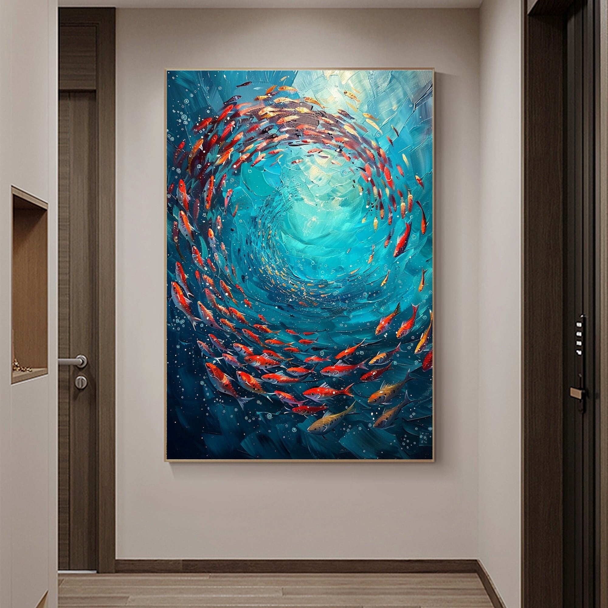 Affixzi Original School of Fish, Abstract Blue Underwater Art, Unframed ...