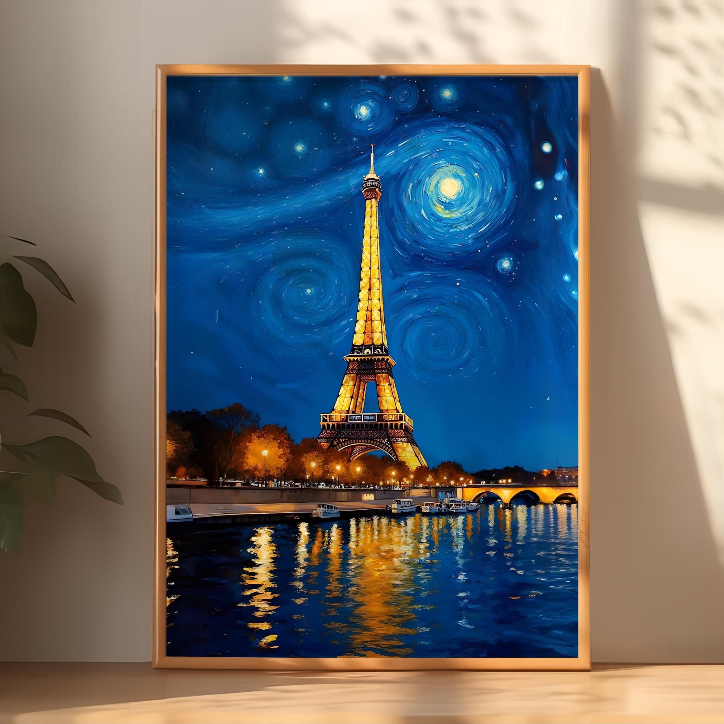 Affixzi Paris Eiffel Tower Starry Night Poster | Van Gogh Style ...
