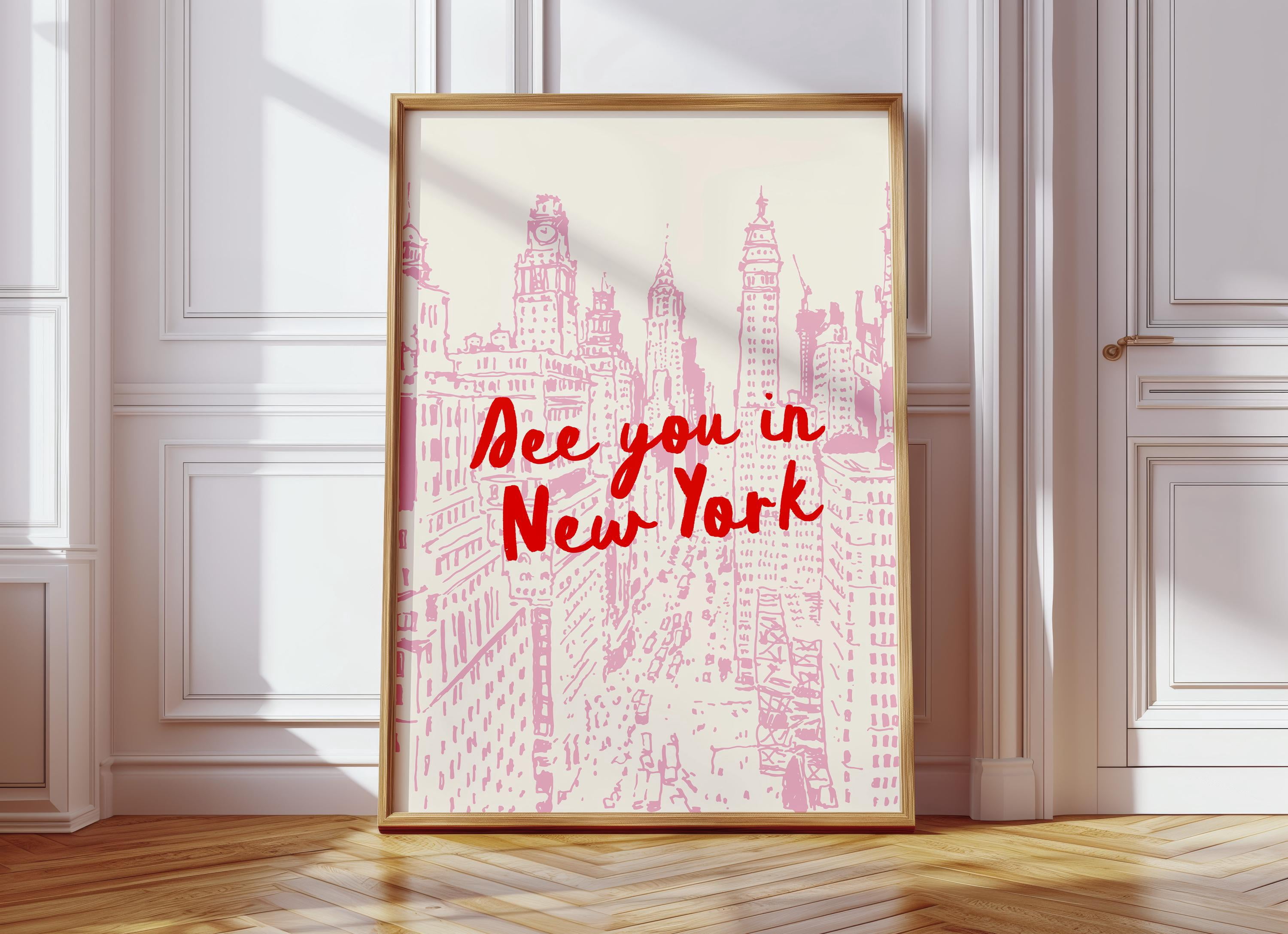 Affixzi Pastel Pink New York Cityscape Print: Mid-Century Modern Travel ...