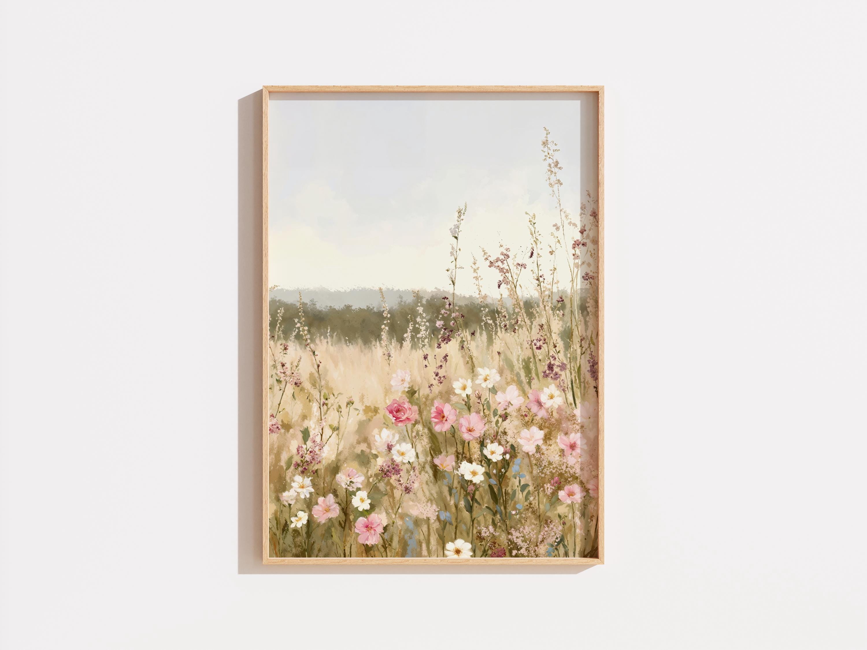 Affixzi Pastel Wildflowers Field Wall Art, Neutral Floral Landscape ...
