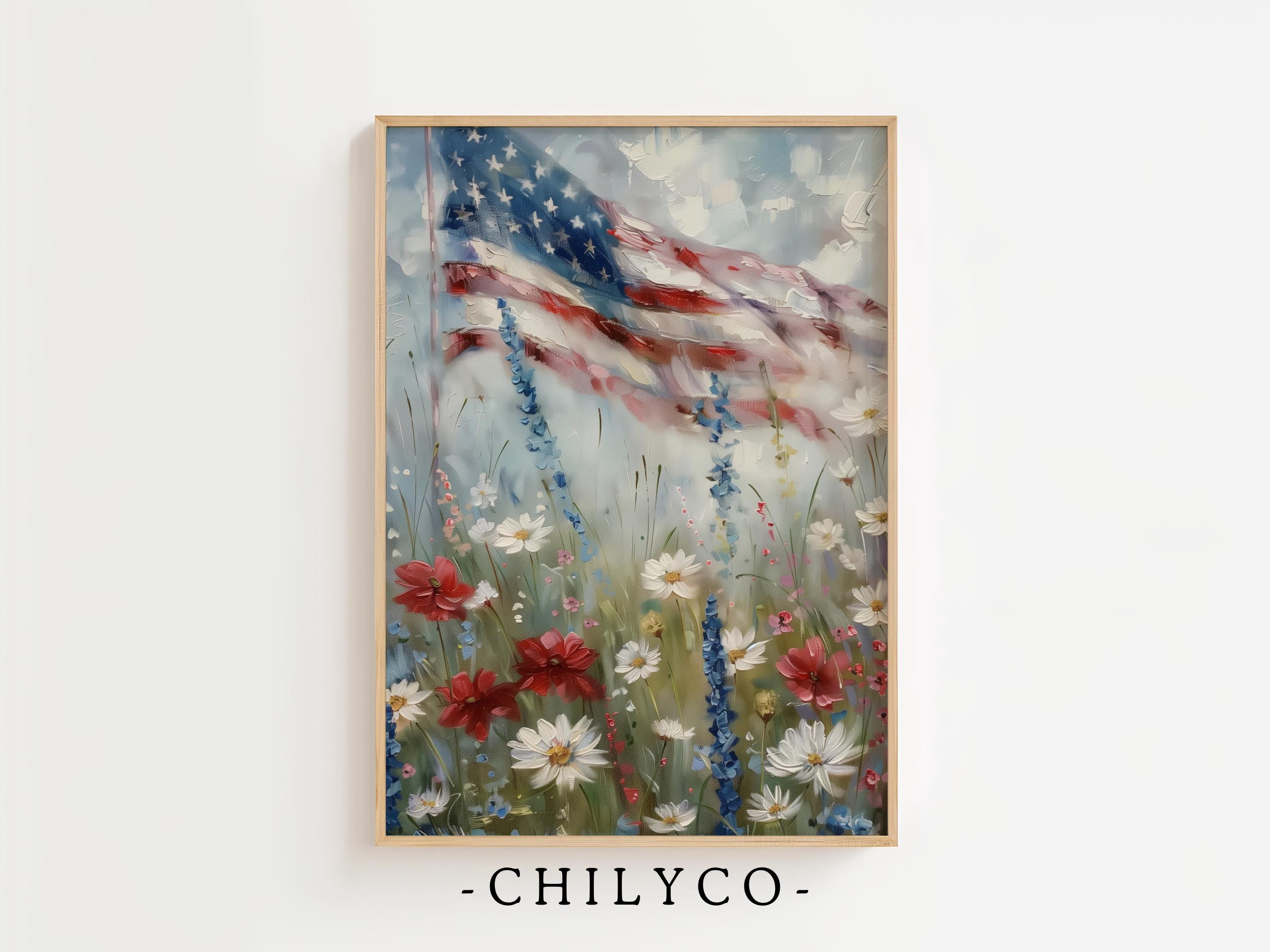 Affixzi Patriotic American Flag & Floral Wall Art for USA Celebrations ...