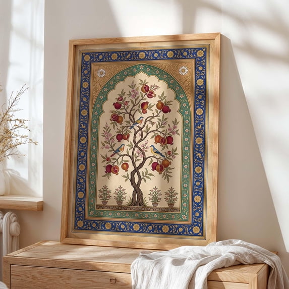 Affixzi Persian Pomegranate Tree Wall Art Print, Blue Gold Botanical ...
