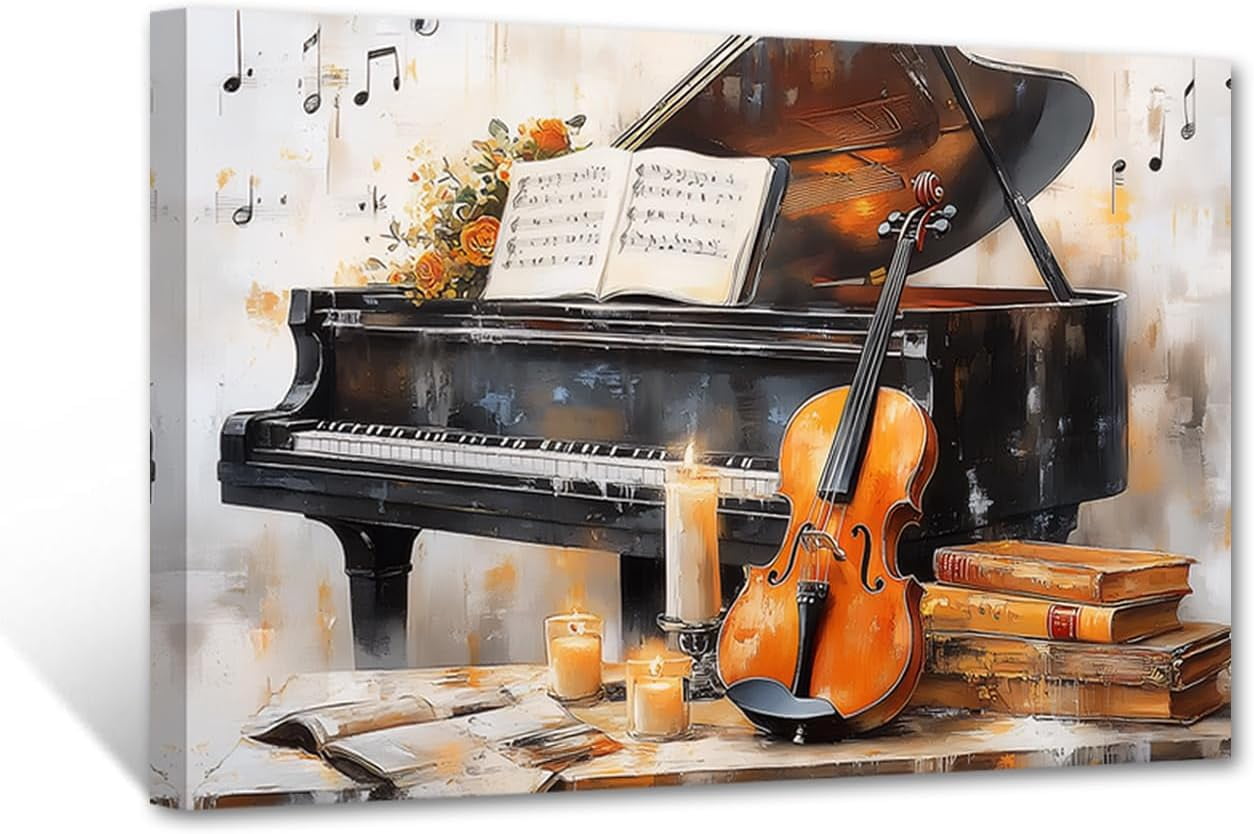 Affixzi Piano Canvas Wall Art, Music Wall Decor, Piano and Violin ...