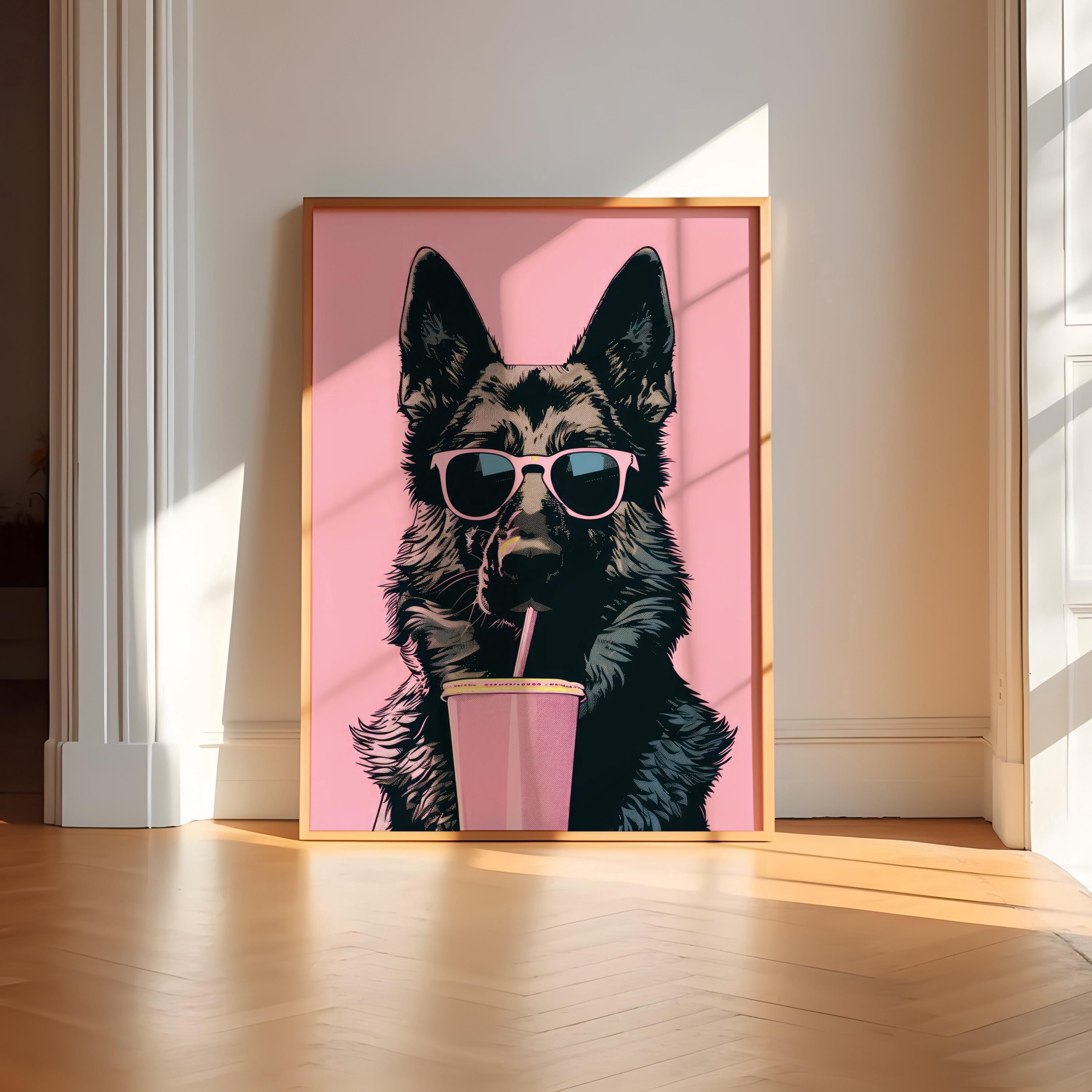Affixzi Pink German Shepherd Art Print: Sunglasses Dog Poster, Funny ...