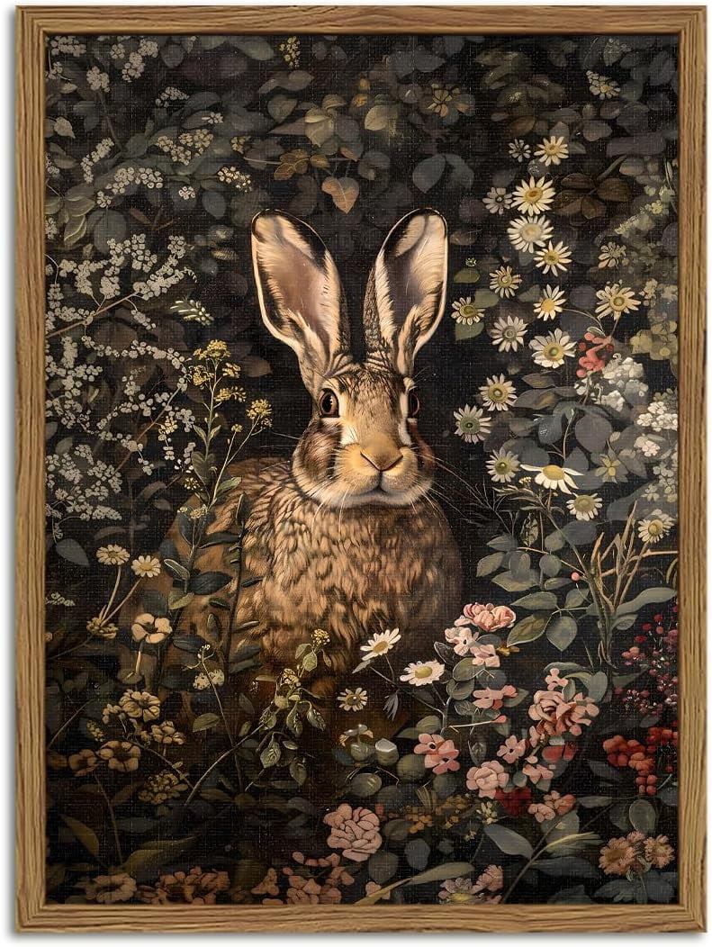 Affixzi Rabbit Wall Art, Vintage Cottagecore Bunny Decor, Cute Animal ...