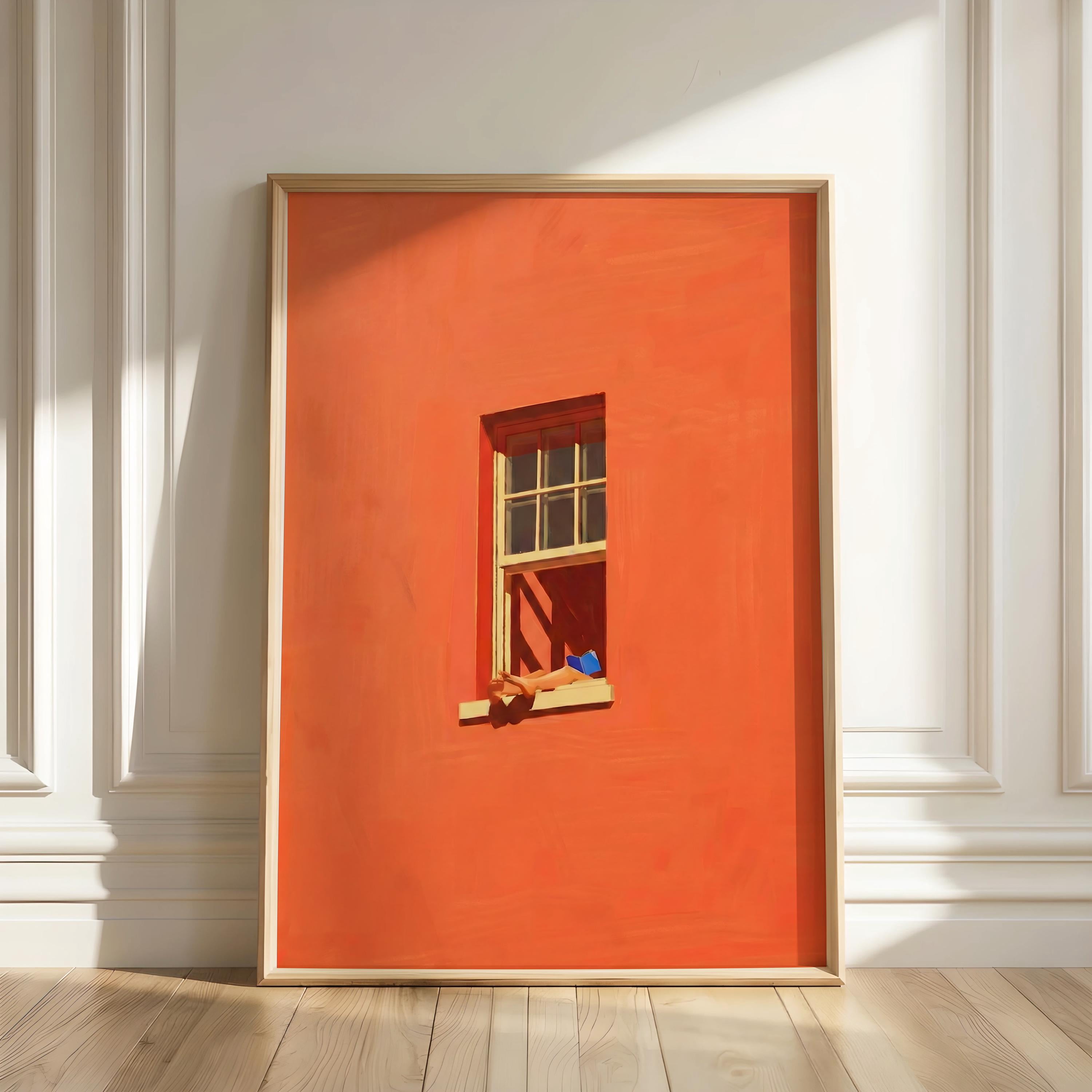 Affixzi Reading Woman in Window Poster, Orange Wall Art Print, Book ...