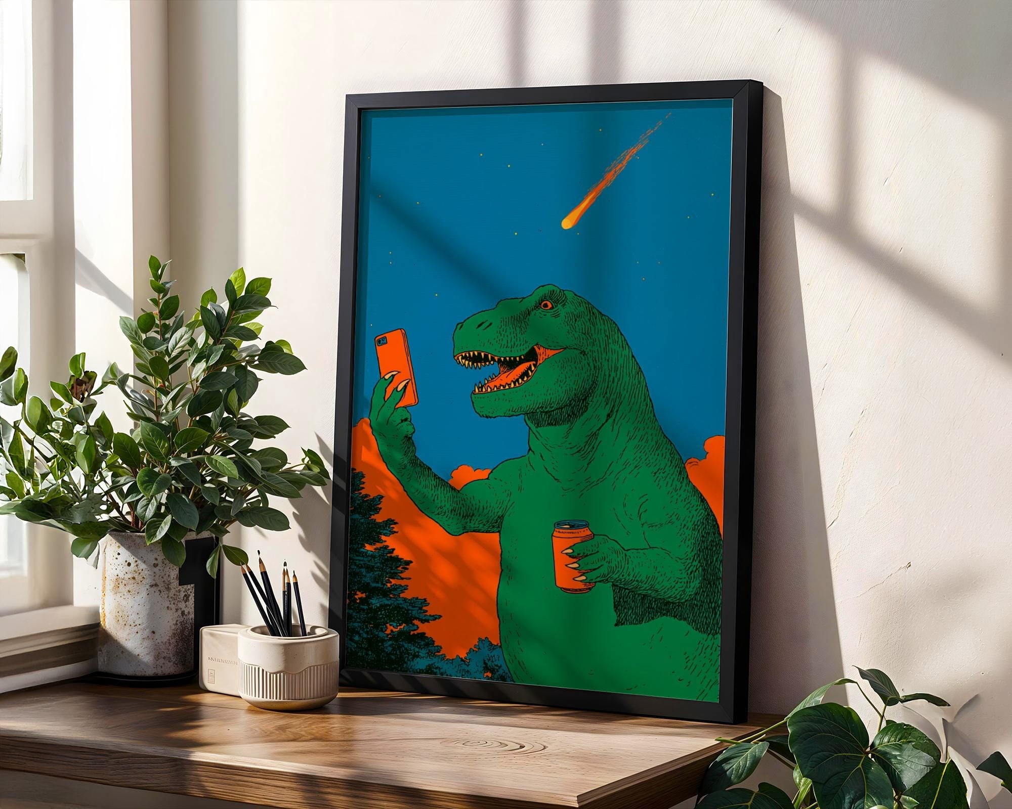 Affixzi Retro Comic Style Dinosaur Decor, Selfie Wall Art, Unframed ...