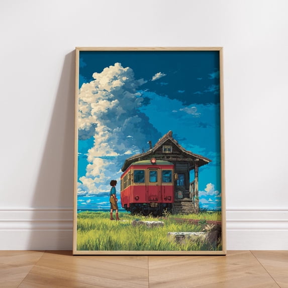 Affixzi Retro Japanese Train Station Wall Art, Nostalgic Coastal Scene ...