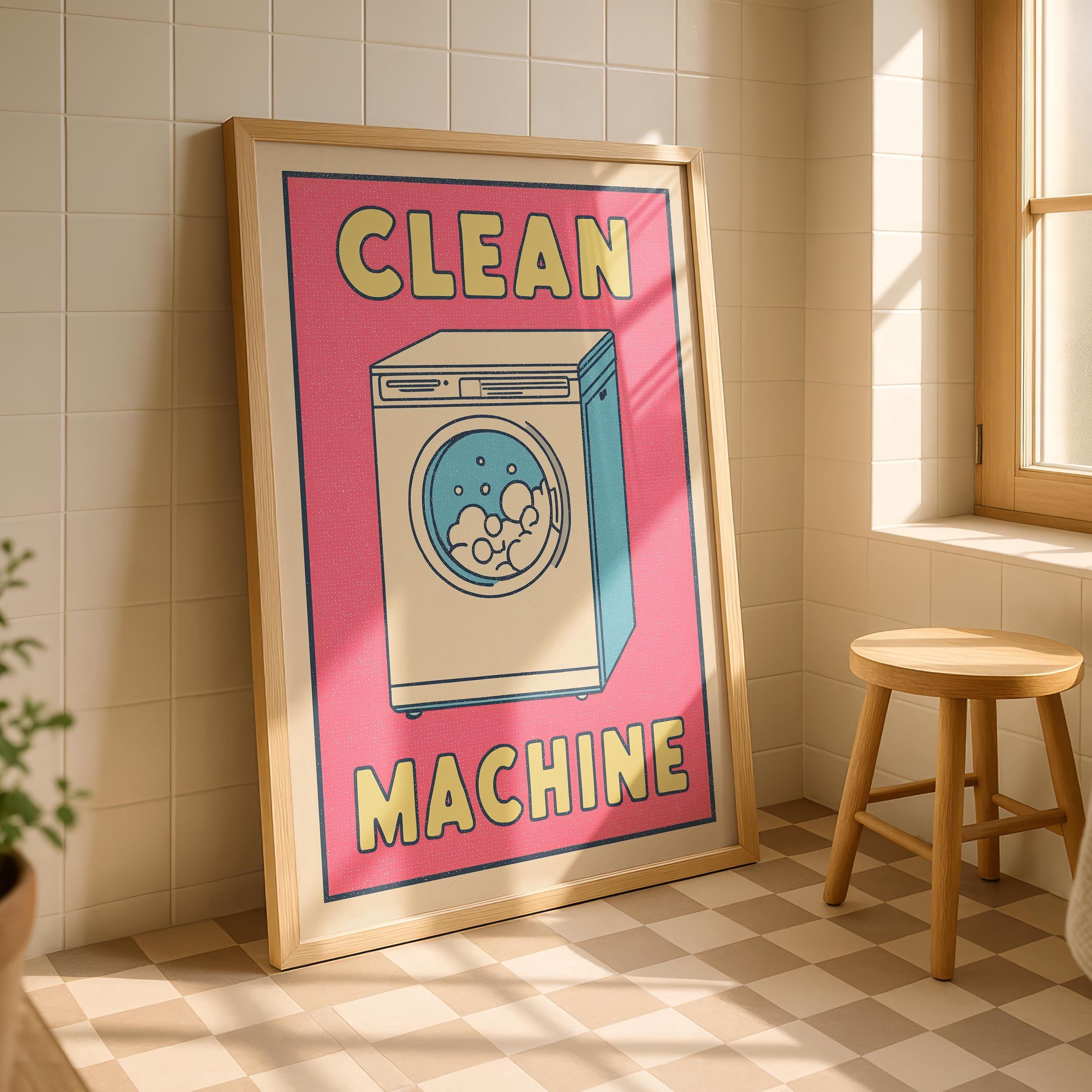 Affixzi Retro Laundry Room Poster, Funny Clean Machine Print, Vintage ...