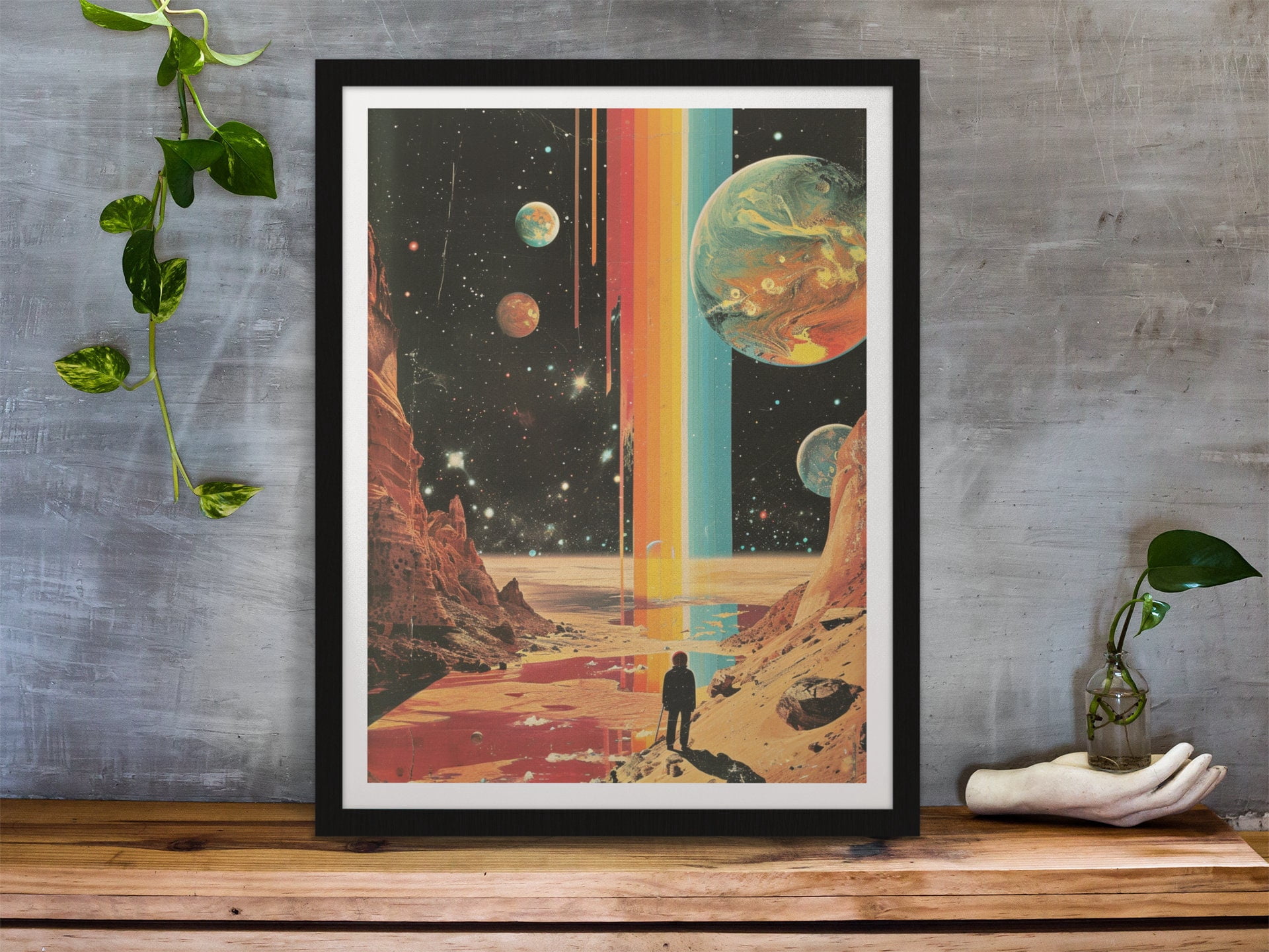 Affixzi Retro Sci-Fi Space Art Print, Vintage Cosmic Collage Wall Decor ...