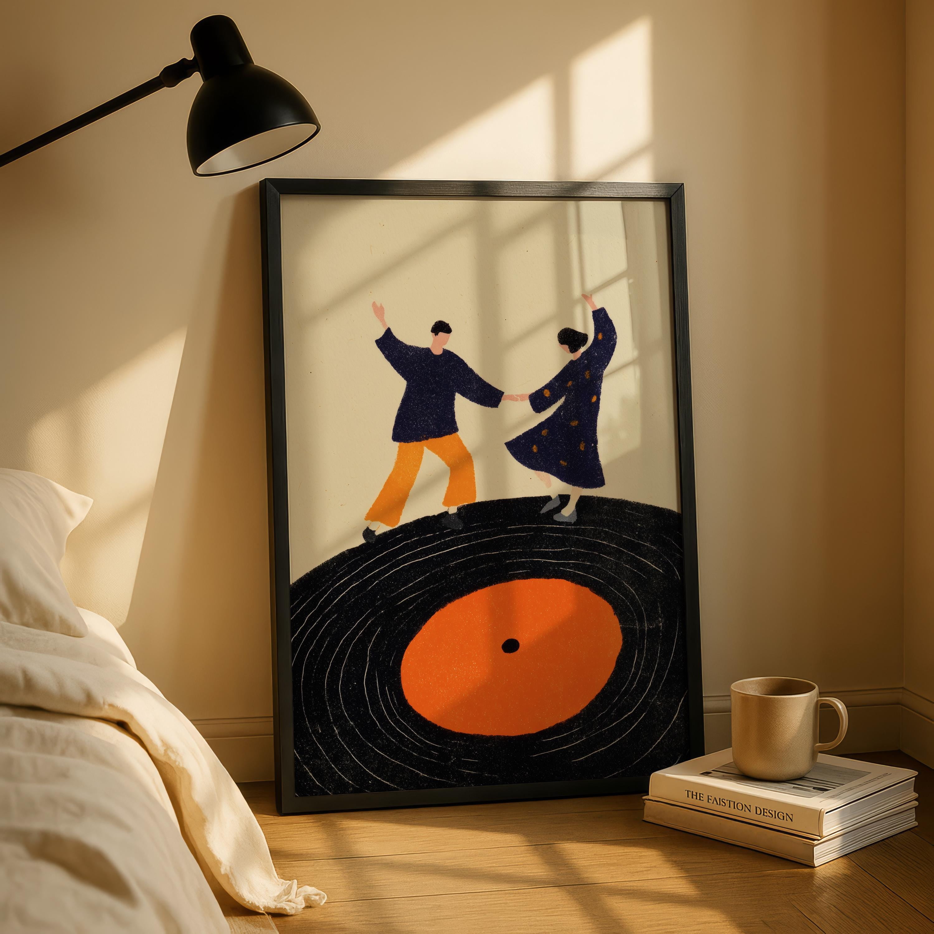 Affixzi Retro Vinyl Record Music Poster, Dancing Couple Wall Art Print ...