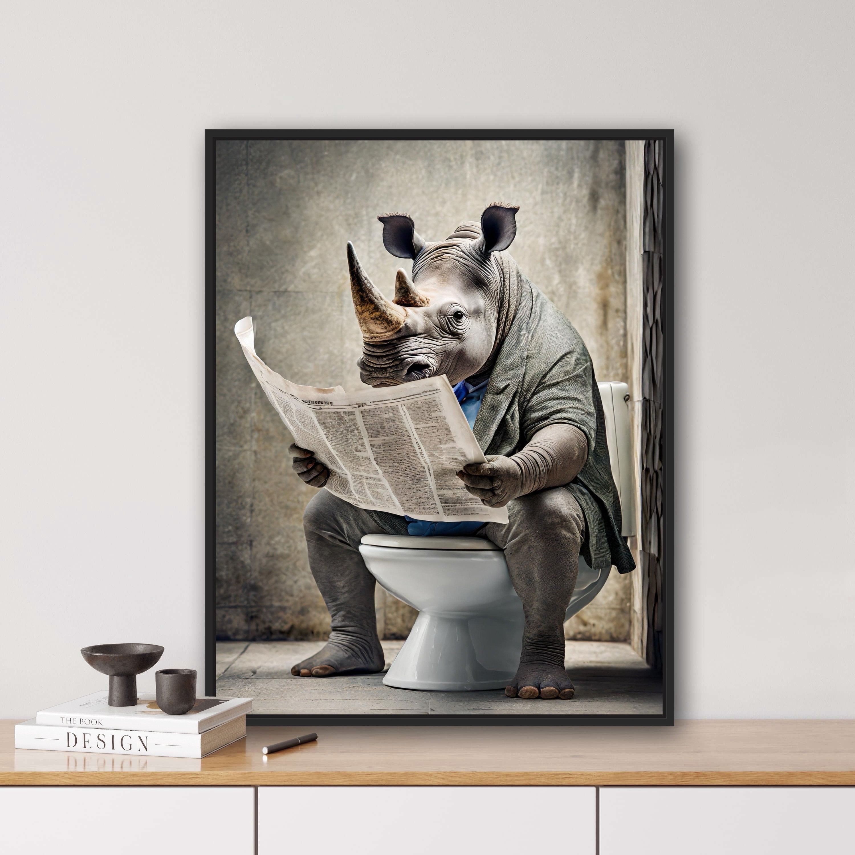 Affixzi Rhino on the Toilet, Generated Toilet Animal, Rhino Newspaper ...
