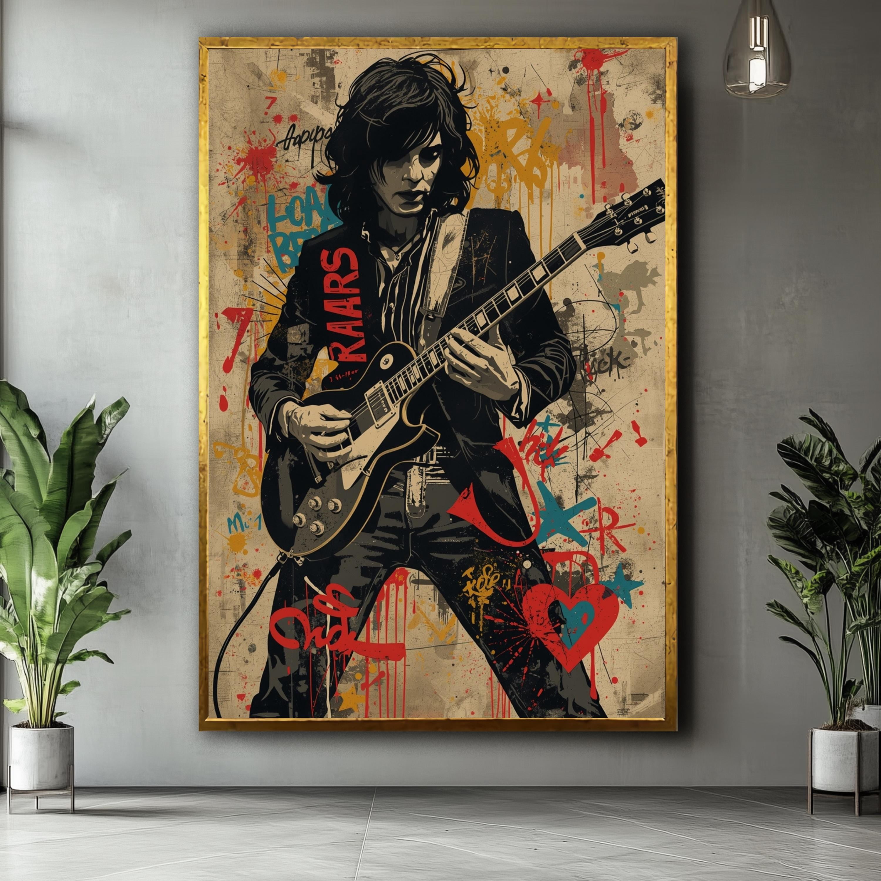 Affixzi Rock Guitar Wall Art, Graffiti Music Poster, Vintage Rocker ...