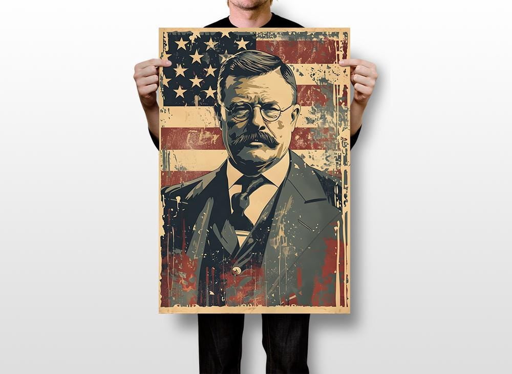 Affixzi Roosevelt Vintage Portrait Poster, Retro USA Flag Wall Art ...