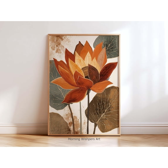 Affixzi Rustic Lotus Flower Wall Art, Terracotta Botanical Decor, Boho ...