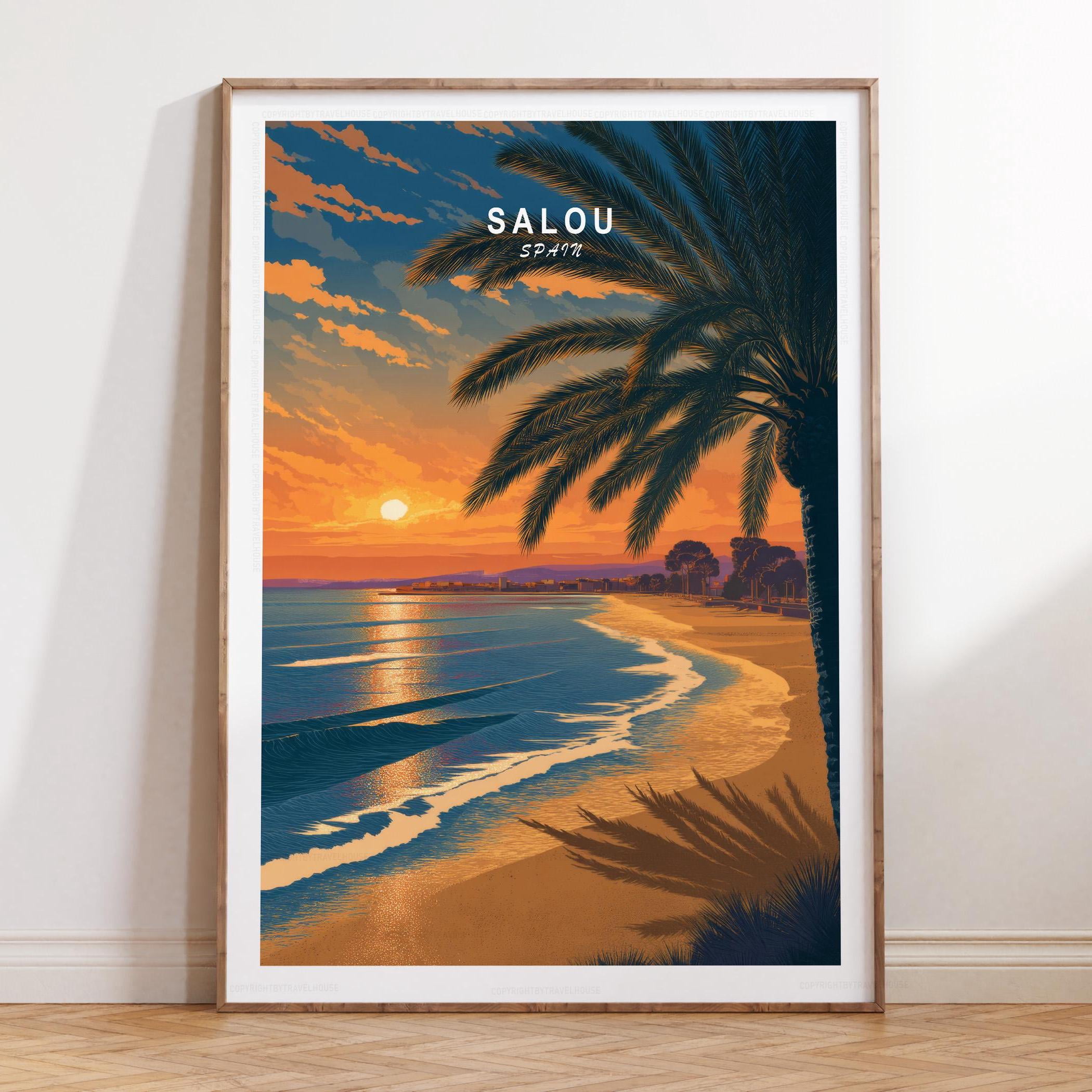 Affixzi Salou Travel Print, Sunset Beach Poster, Mediterranean Coast ...